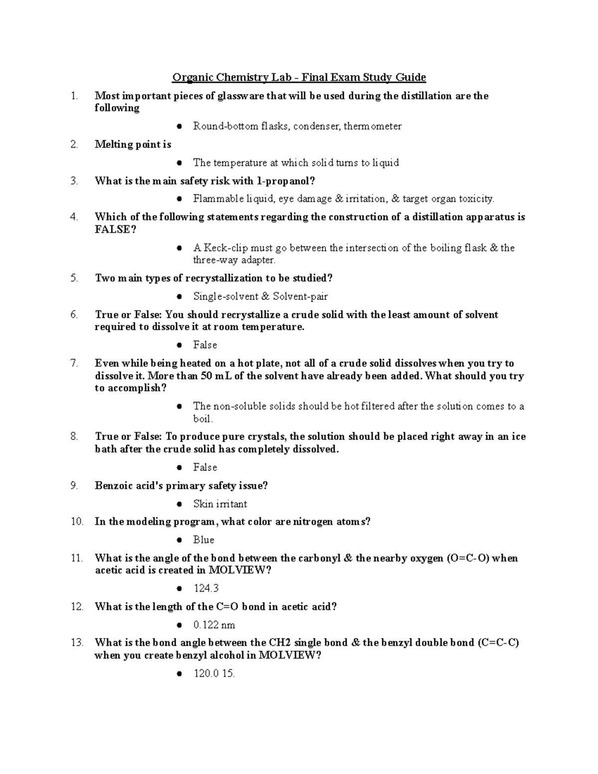 Organic Chemistry Lab - Final Exam Study Guide - Which of the following ...