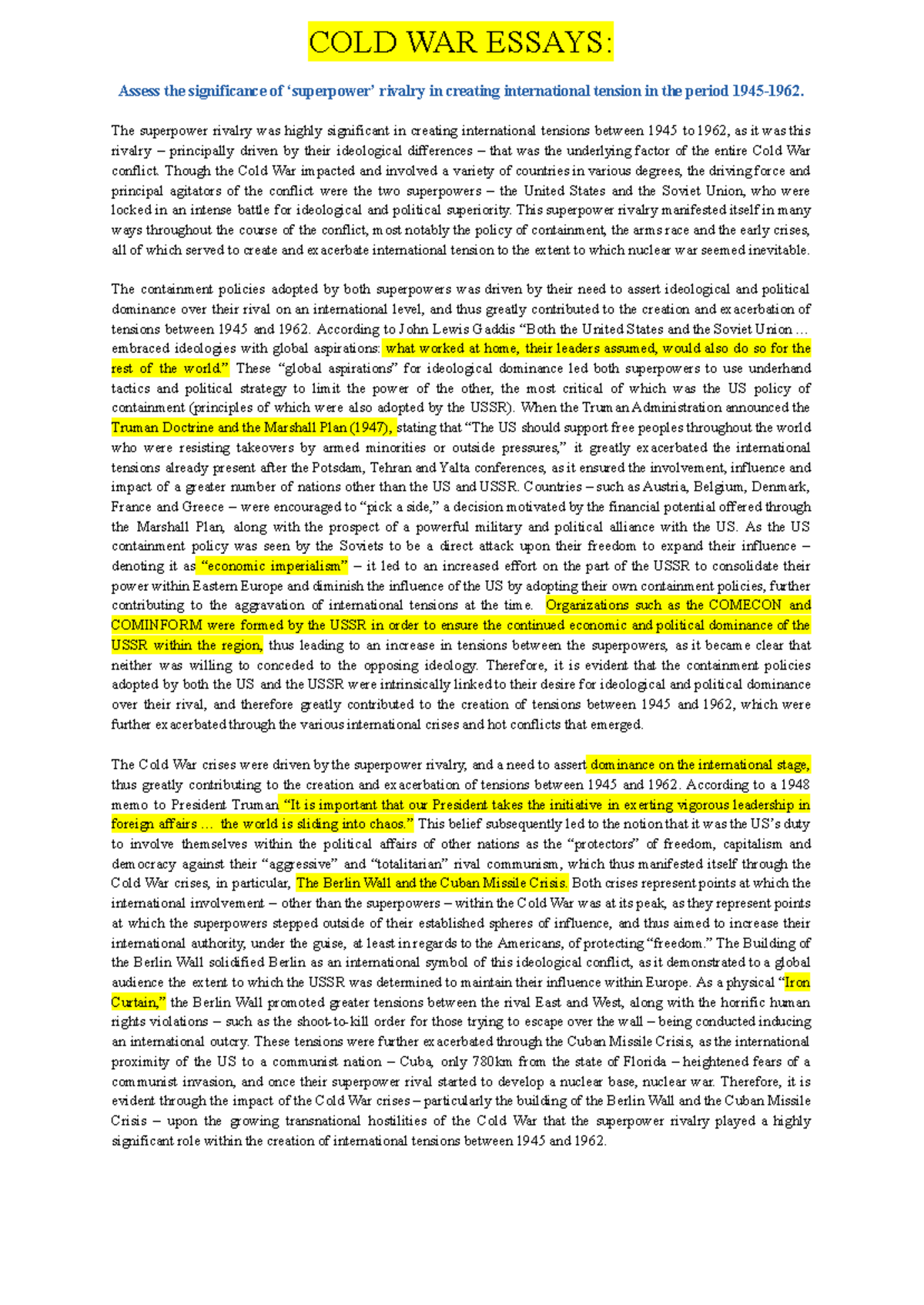 HSC mod his sample band 6 cold war practise essays 2 - COLD WAR ESSAYS ...