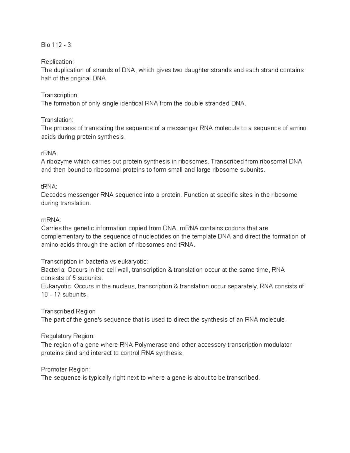 Bio 112 - Bio 112 - Bio 112 - 3: Replication: The duplication of ...