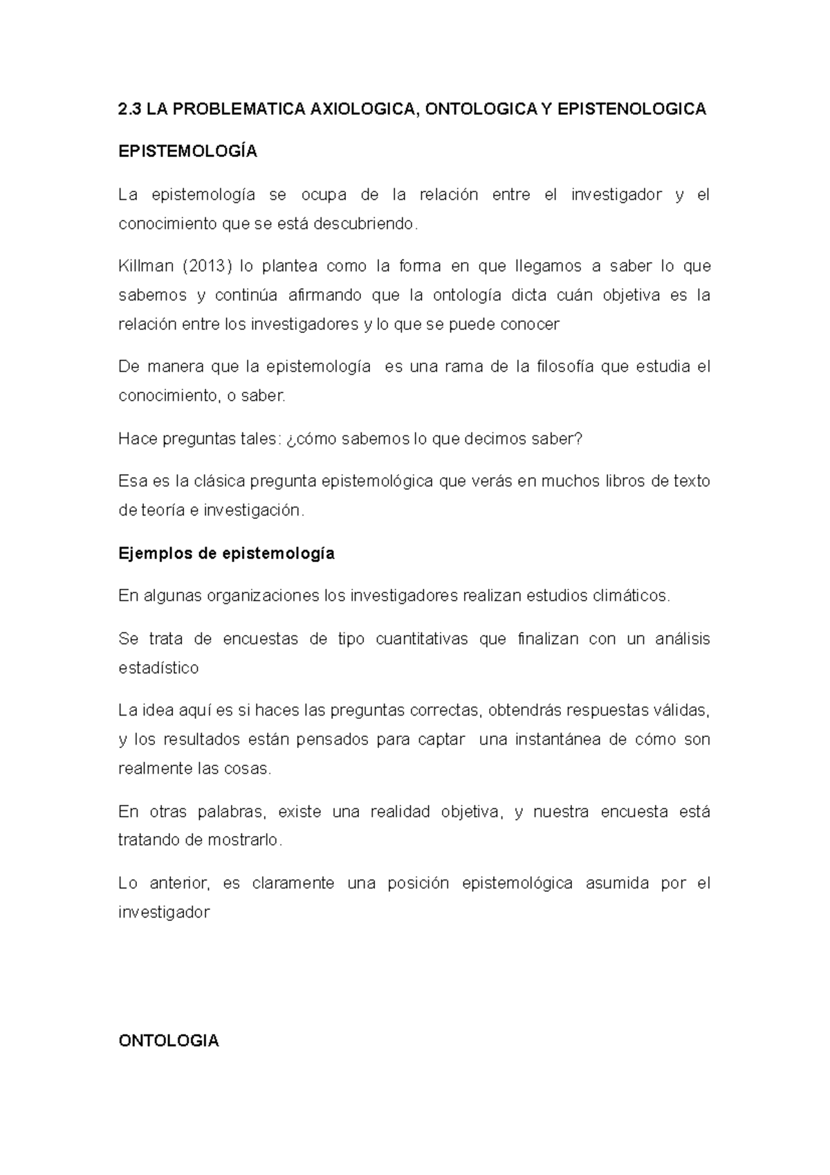 2.3 LA Problematica Axiologica, Ontologica Y Epistenologica - 2 LA ...