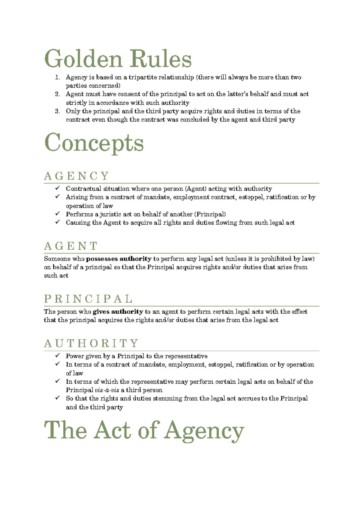 Agency Chapter 10 - 12 - notes - Golden Rules Agency is based on a ...
