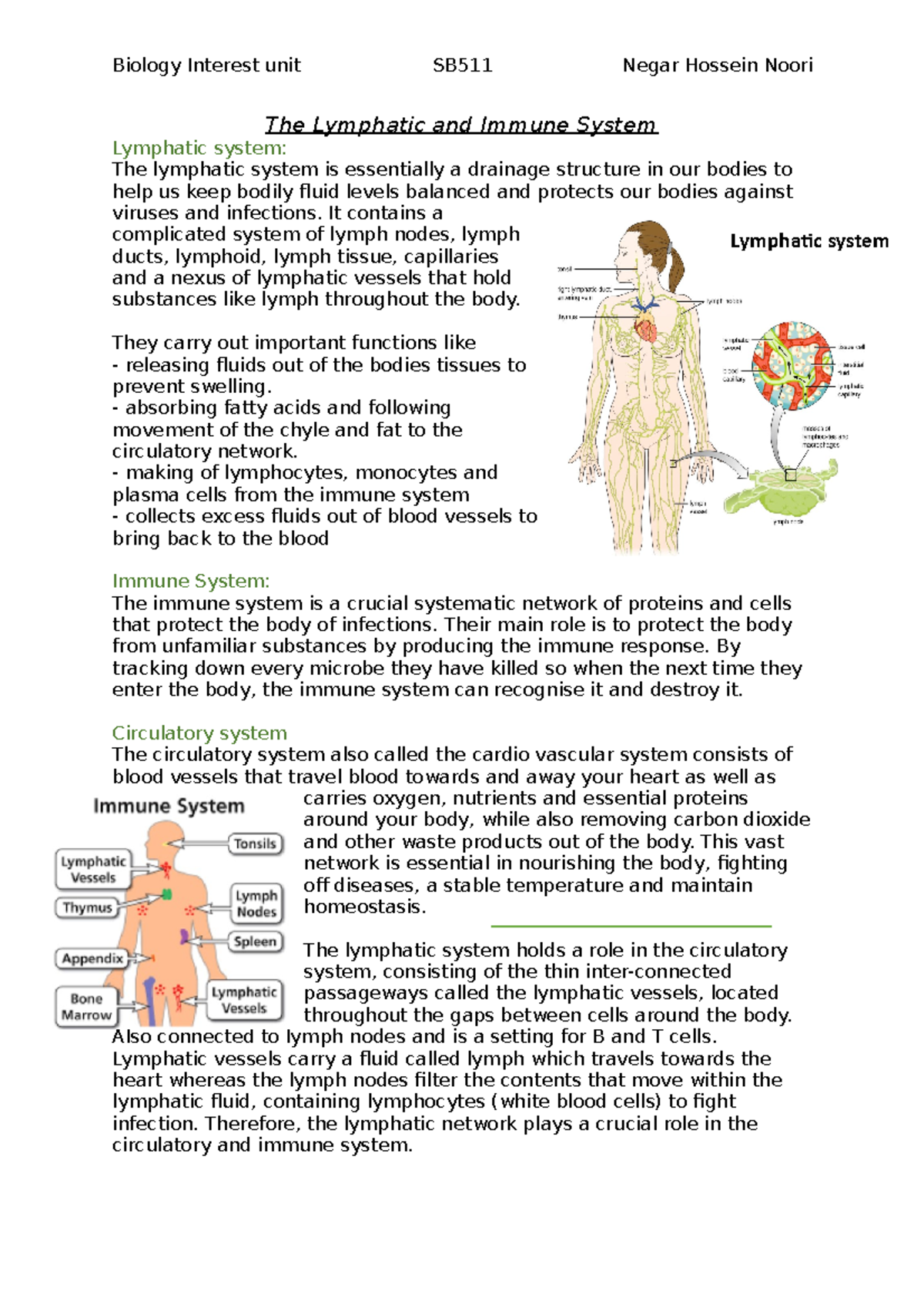 Bio ass - Preliminary biology assessment - The Lymphatic and Immune ...