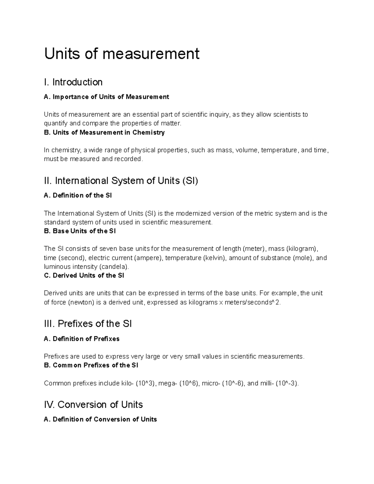 General Chemistry I (CHM-1010) Lecture 3 - Units of measurement - Units ...