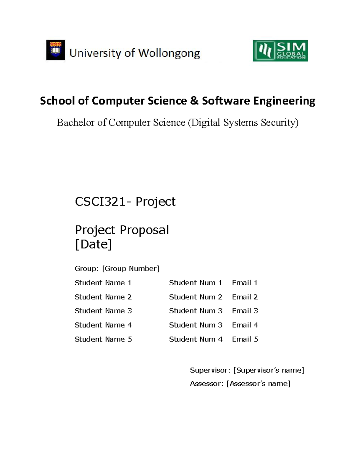 Project Proposal Eg Template - School of Computer Science & Software ...