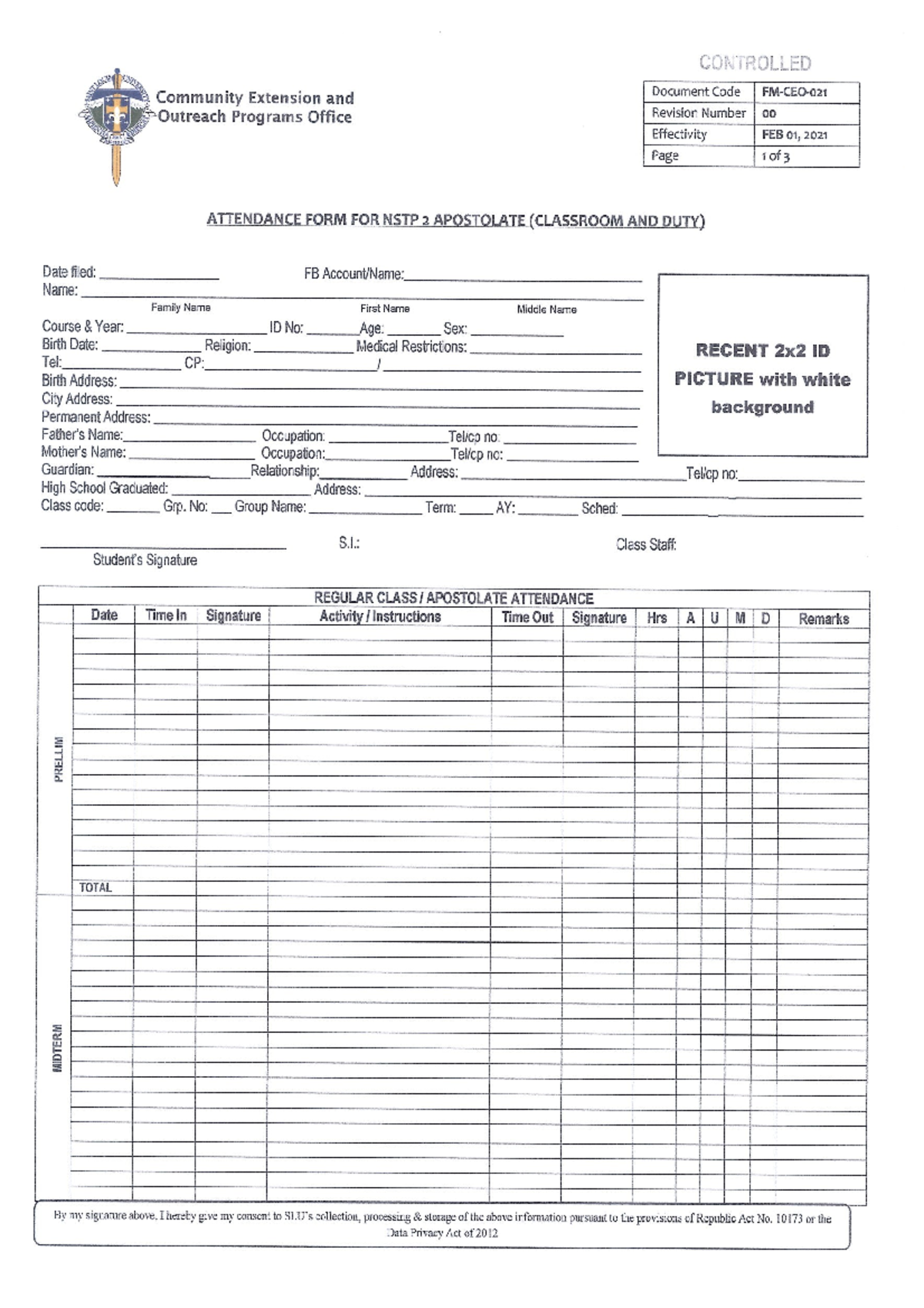 NSTP MONITORING FORM COPY FOR COLLEGE STUDENTS - Accountancy - Studocu