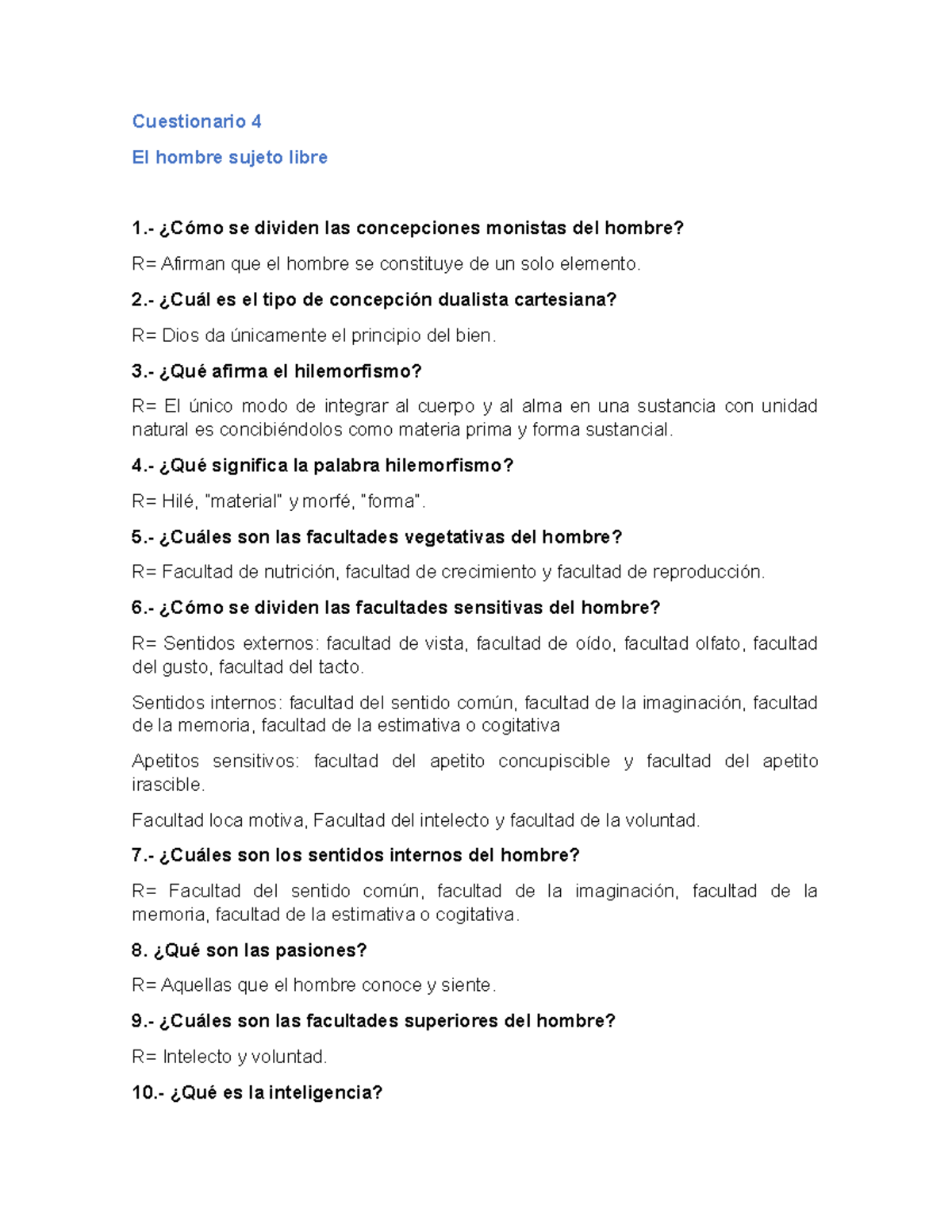 El hombre sujeto libre - Cuestionario - Cuestionario 4 El hombre sujeto ...