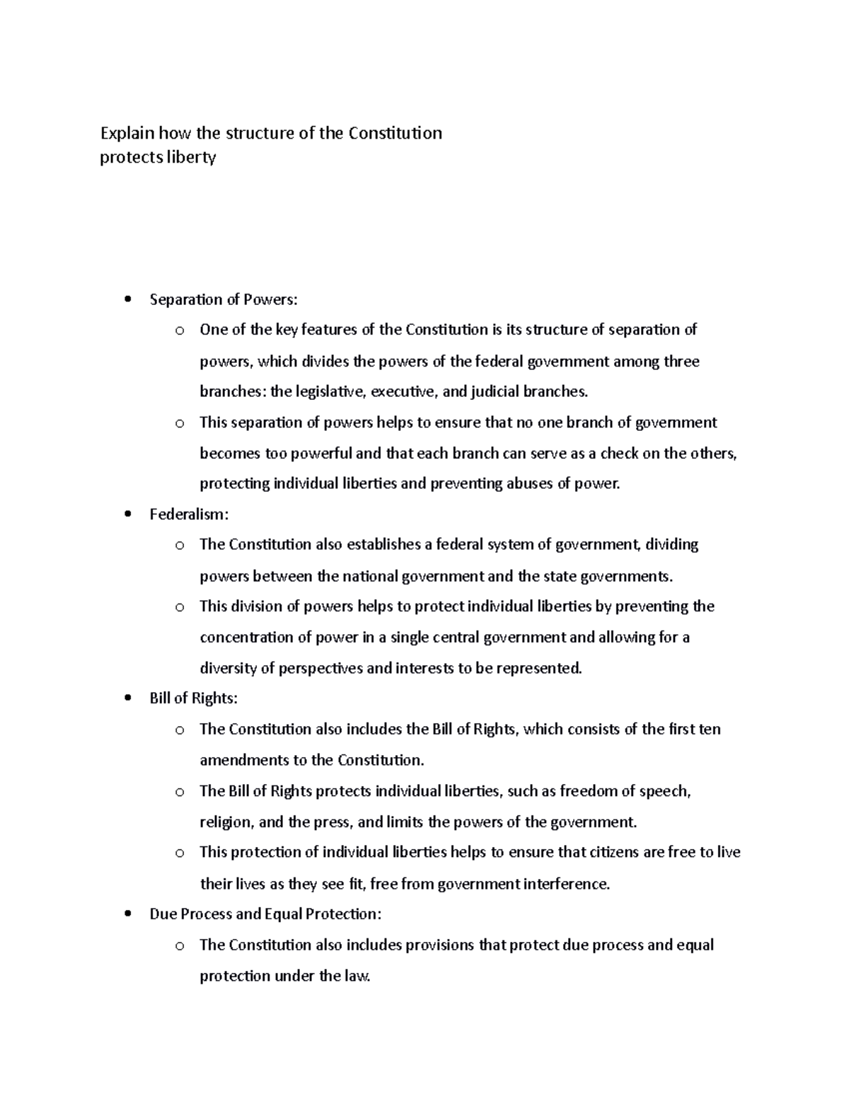 Explain how the structure of the Constitution protects liberty ...