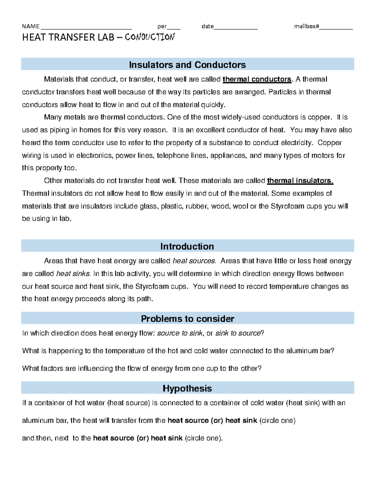 Heat-transfer - NAME ___________________________ per____ date ...