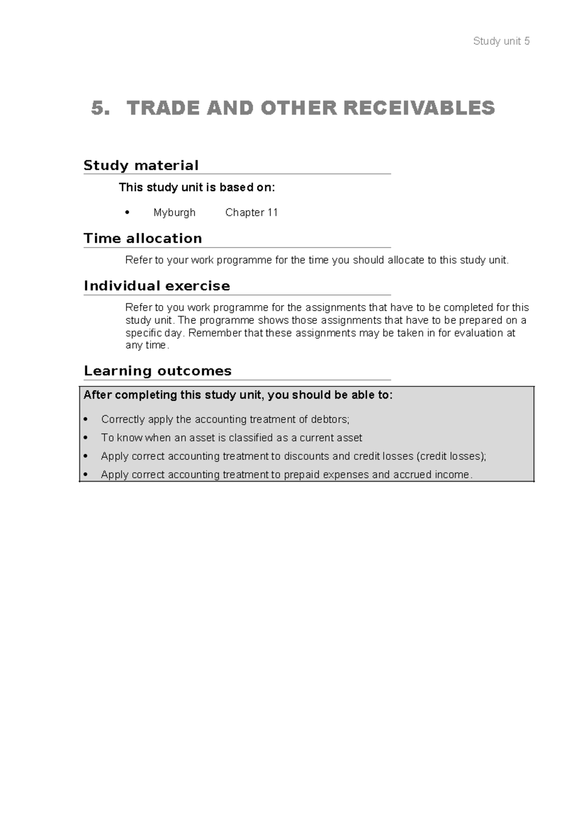 Study+guide+SU6 - 5. TRADE AND OTHER RECEIVABLES Study material This ...