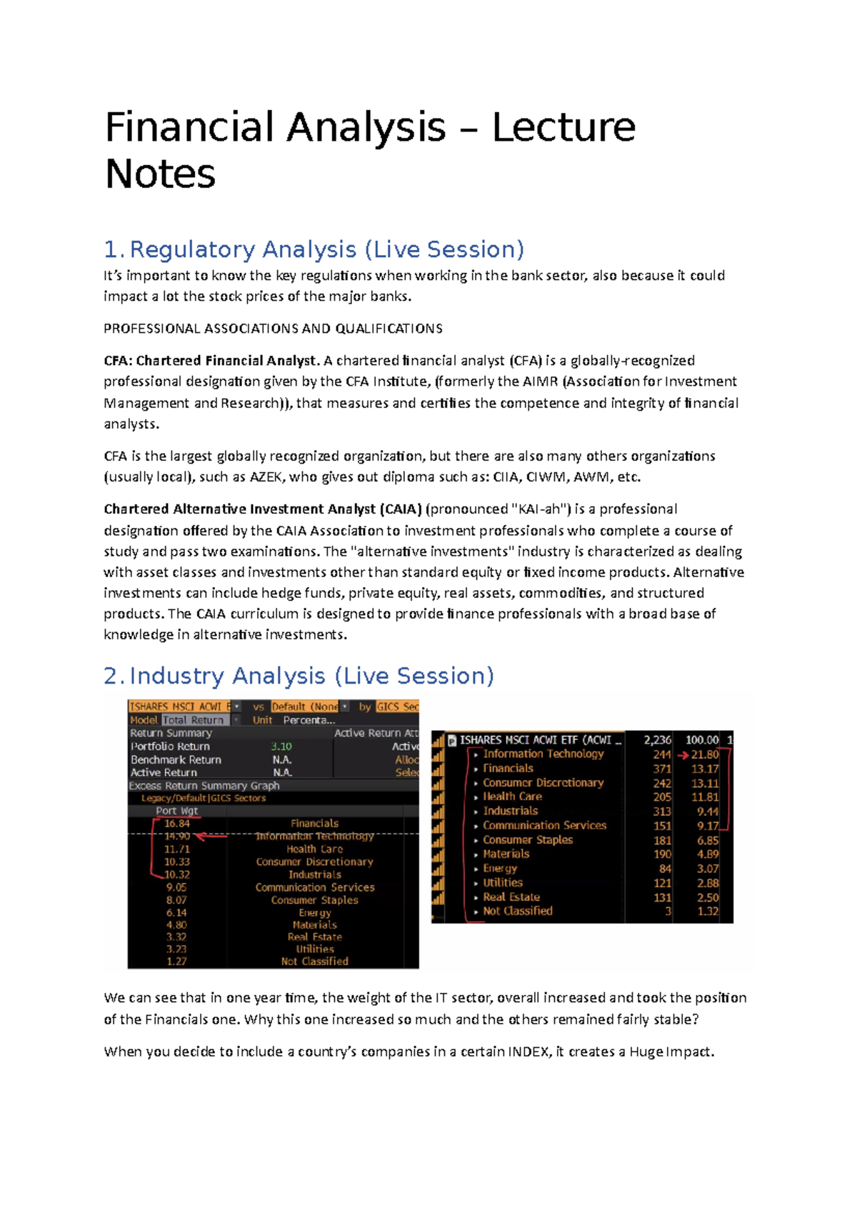Financial Analysis - Lecture Notes - Financial Analysis – Lecture Notes ...