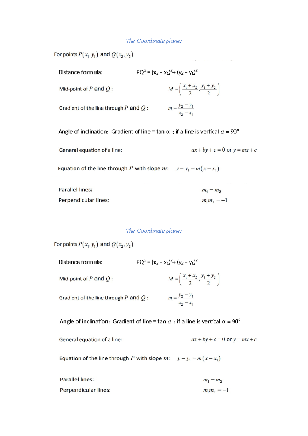 Forumla coordiante plane - PURE MTH 2106 - The Coordinate plane ...