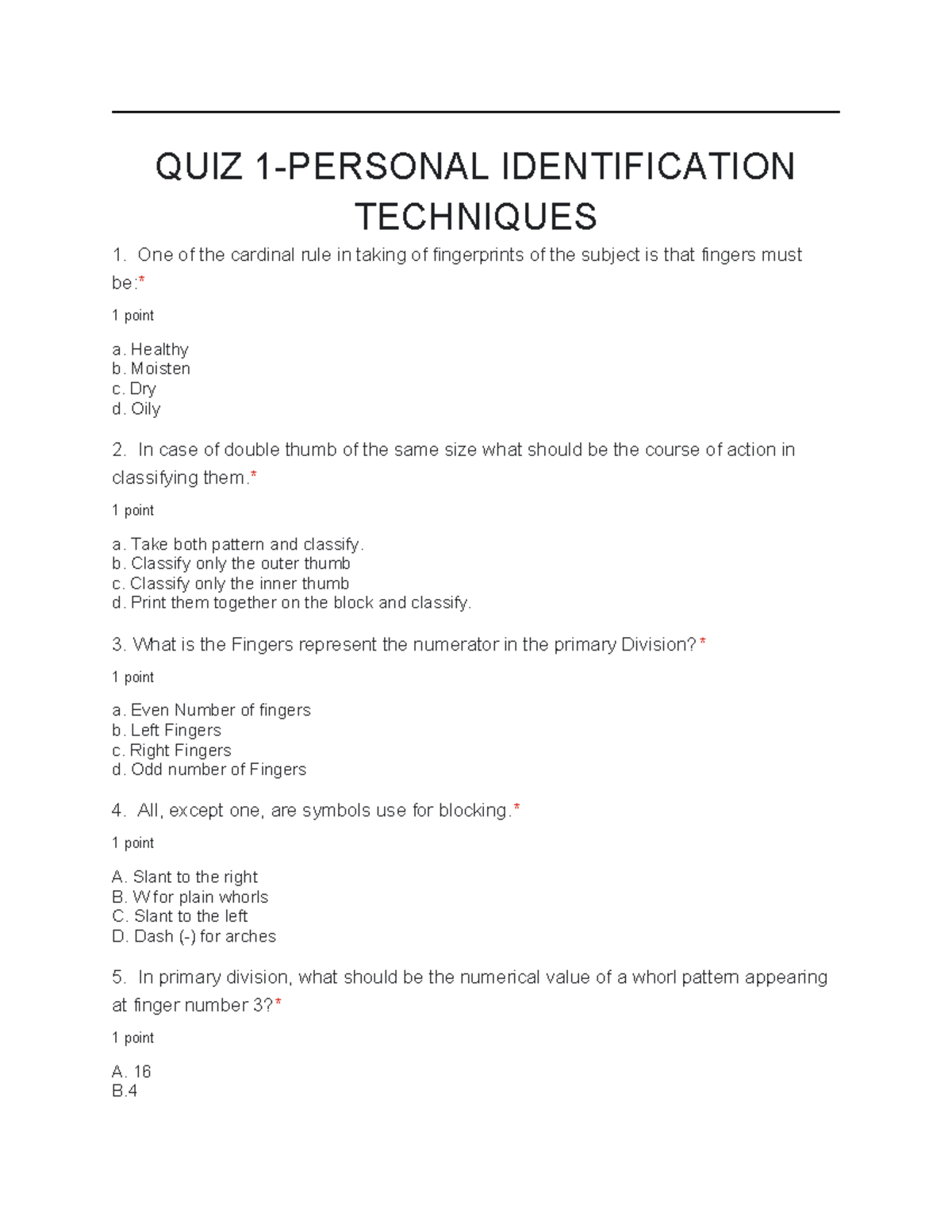 QUIZ 1- Personal Identification Techniques - QUIZ 1-PERSONAL ...