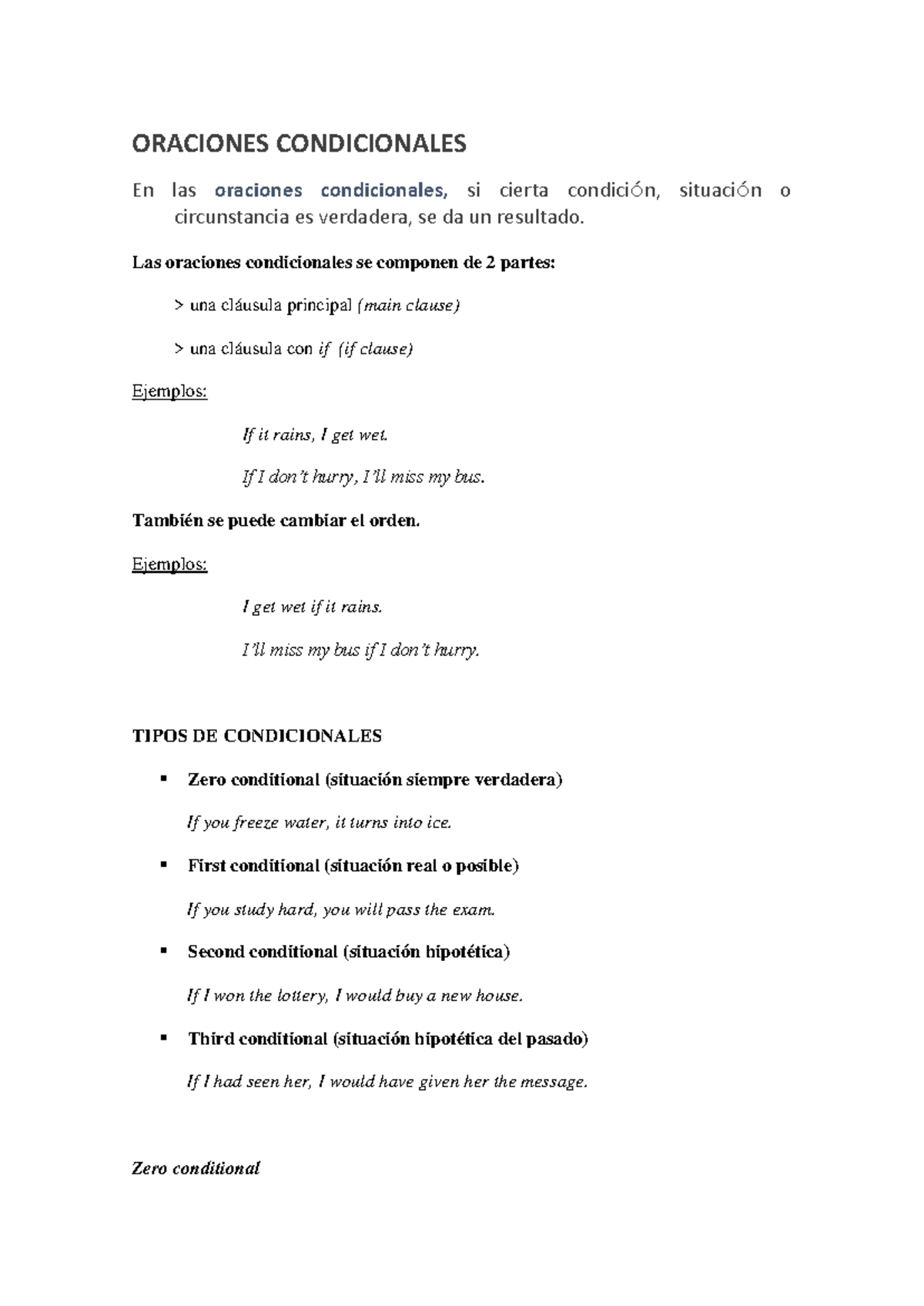 Condicionales - ingles 2 - ORACIONES CONDICIONALES En las oraciones ...