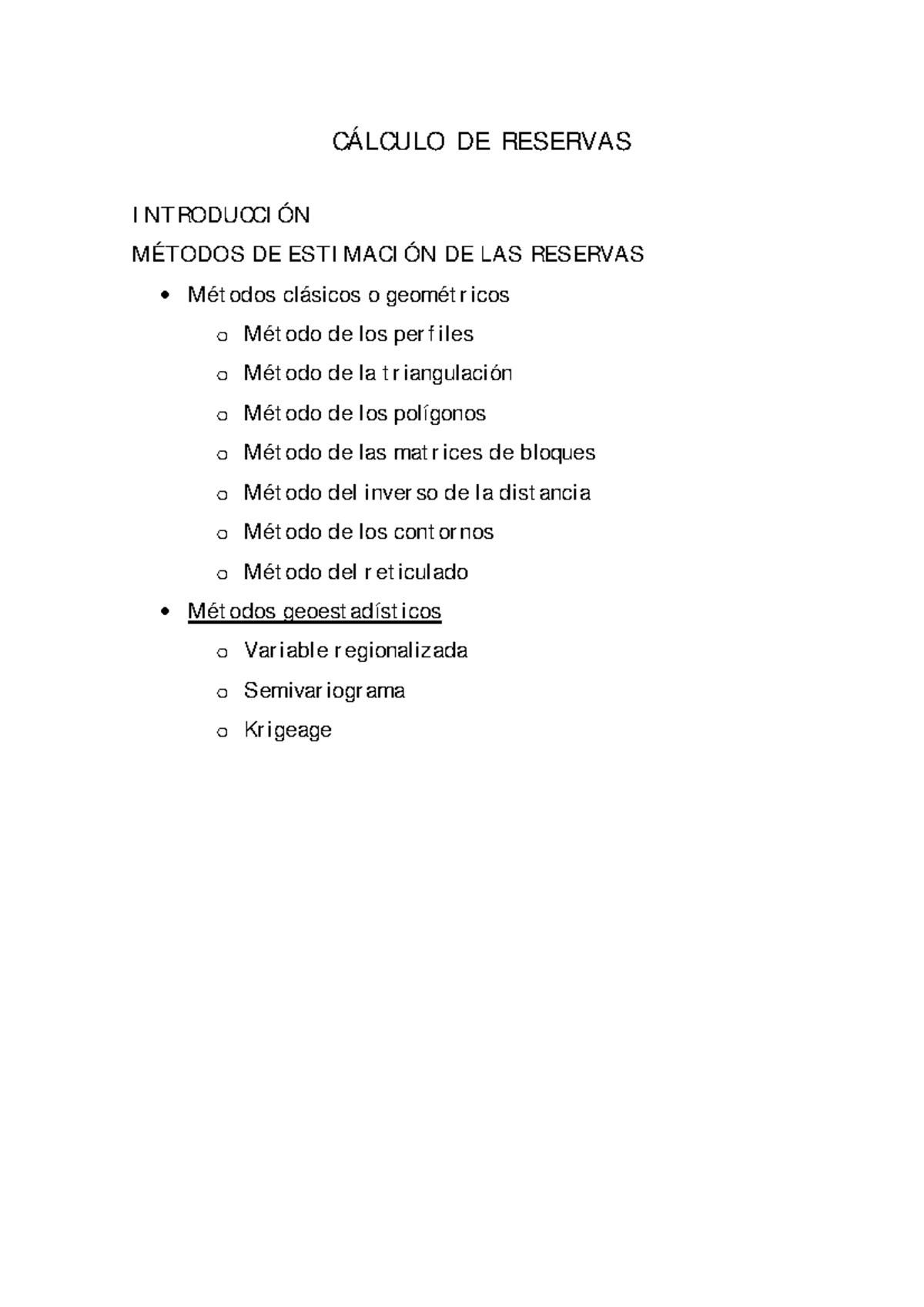 58981418 Calculo DE Reservas - CÁLCULO DE RESERVAS I NTRODUCCI ÓN ...
