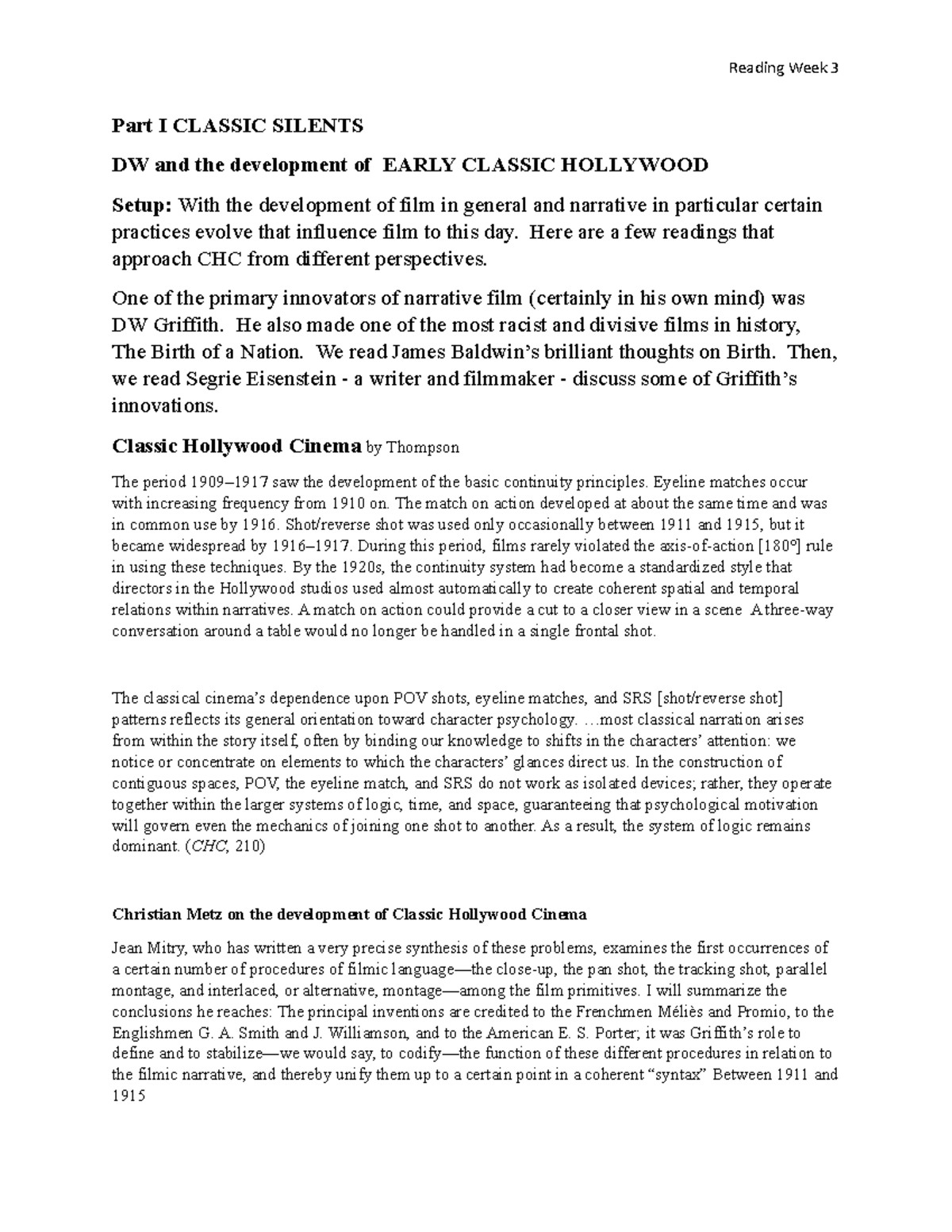 Reading Week 3 - this is an assignment for a class at bmcc - Part I ...