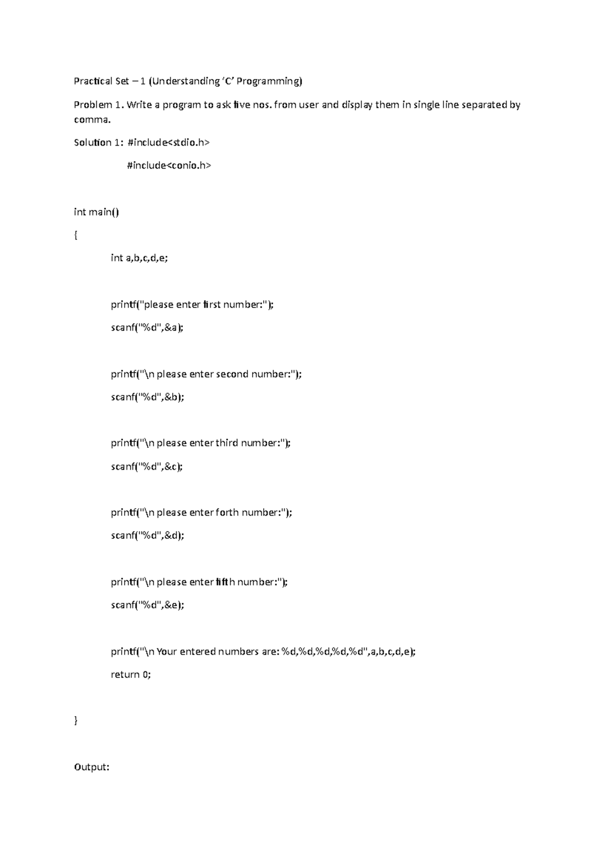 Prectical set 1 - there are two simple programs of 'c' - Practical Set ...