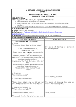 Properties of addition lp - DETAILED LESSON PLAN IN PROPERTIES OF ...