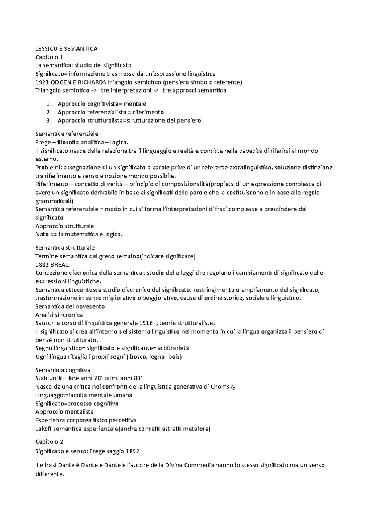 Lessico E Semantica - LESSICO E SEMANTICA Capitolo 1 La semantica: studio del significato - Studocu