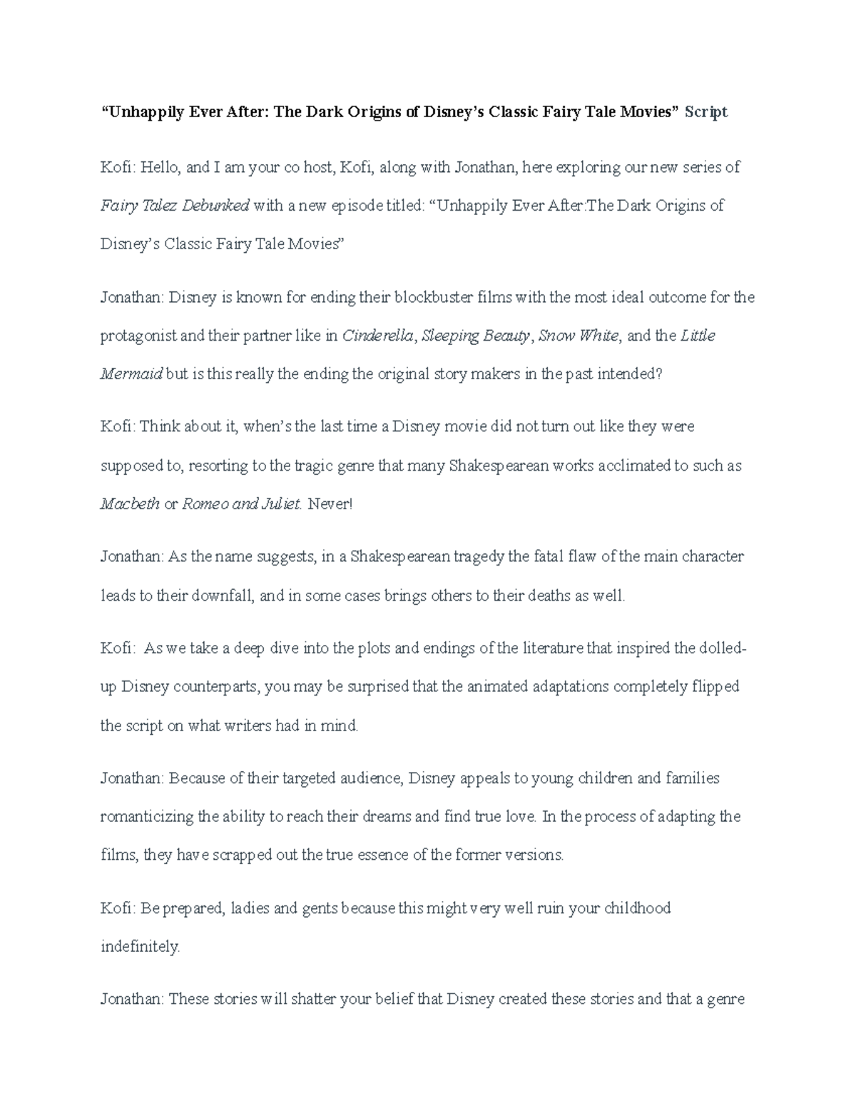 Imitation Project Script Final Draft - “Unhappily Ever After: The Dark ...