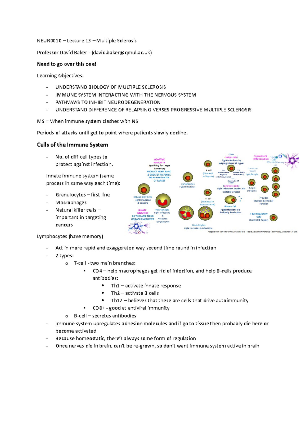 Lecture 13 - Multiple Sclerosis - NEUR0010 – Lecture 13 – Multiple ...