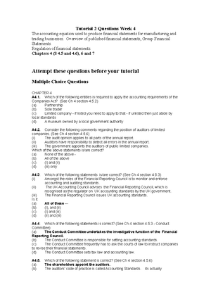 Accounting - Tutorial 1 Questions Week 3 - Introduction to Accounting ...