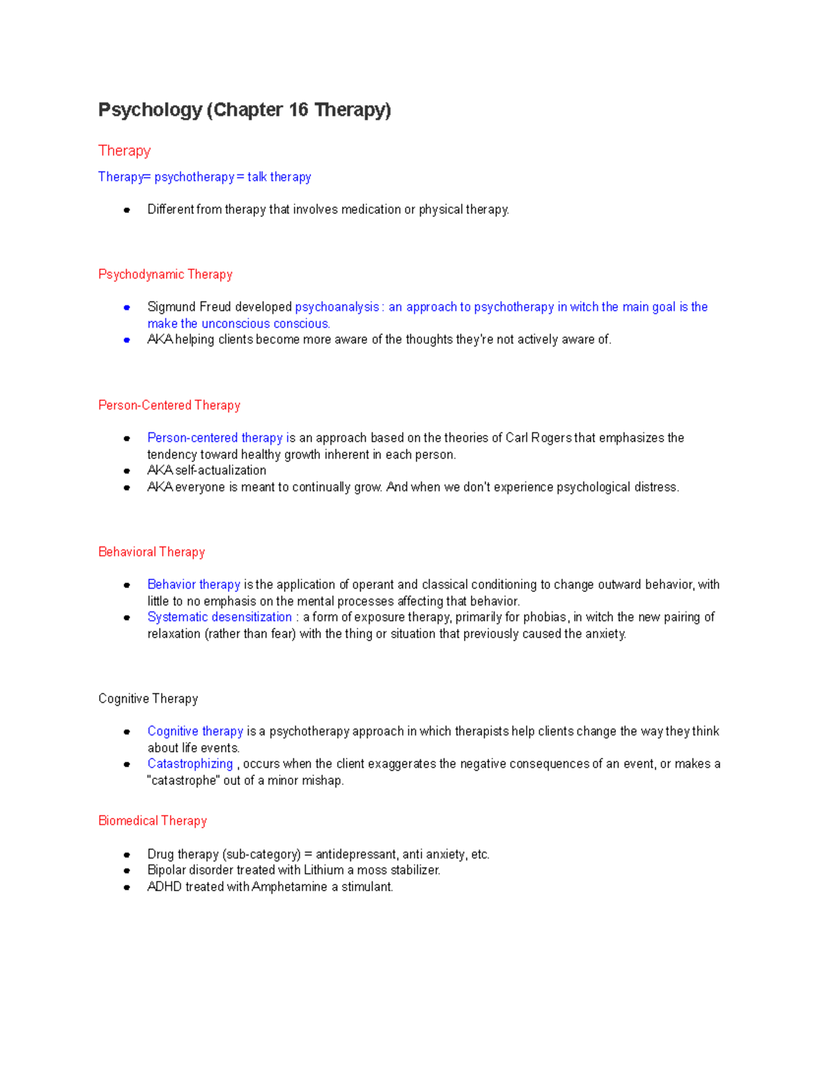 Psychology Lecture - Psychology (Chapter 16 Therapy) Therapy Therapy ...
