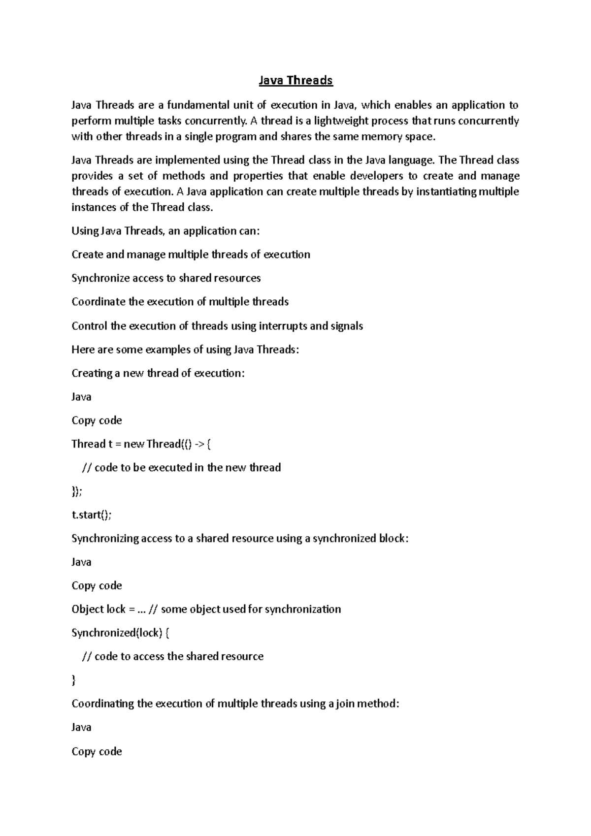Java Threads Java Threads Java Threads Are A Fundamental Unit Of
