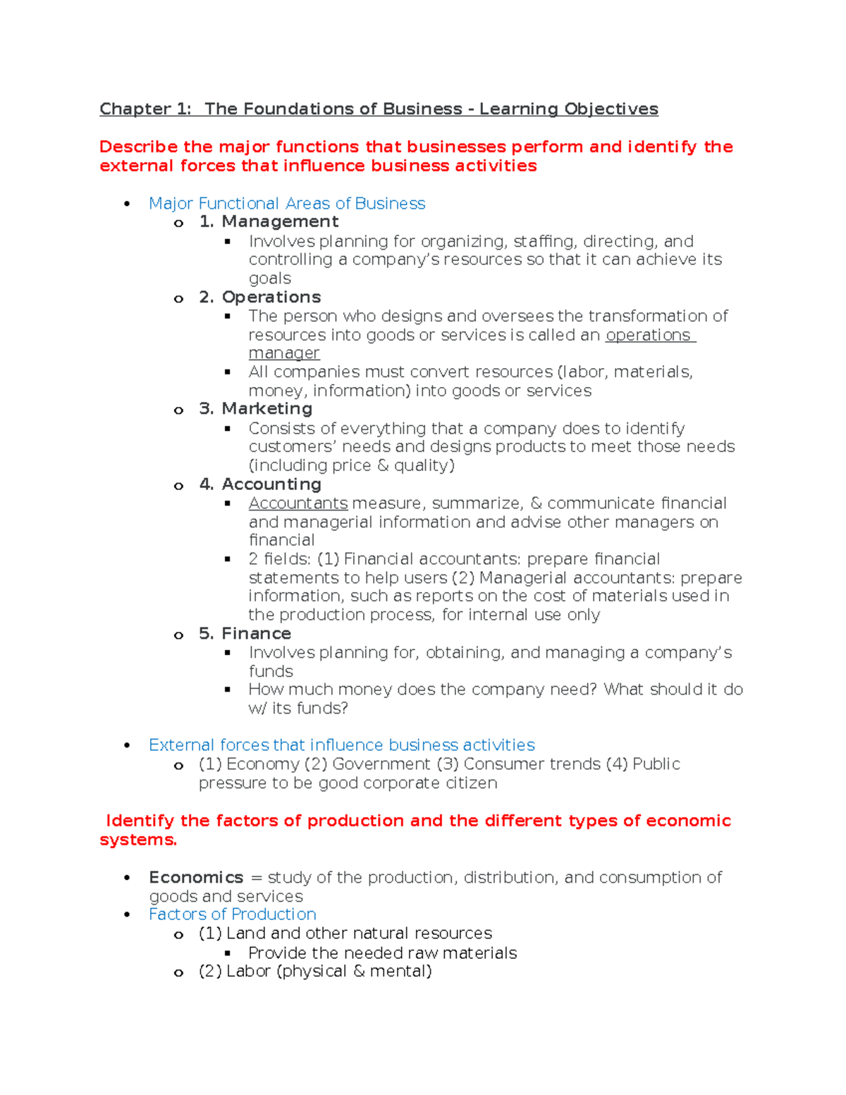Chapter 1 - Lecture notes 1 - Chapter 1: The Foundations of Business ...