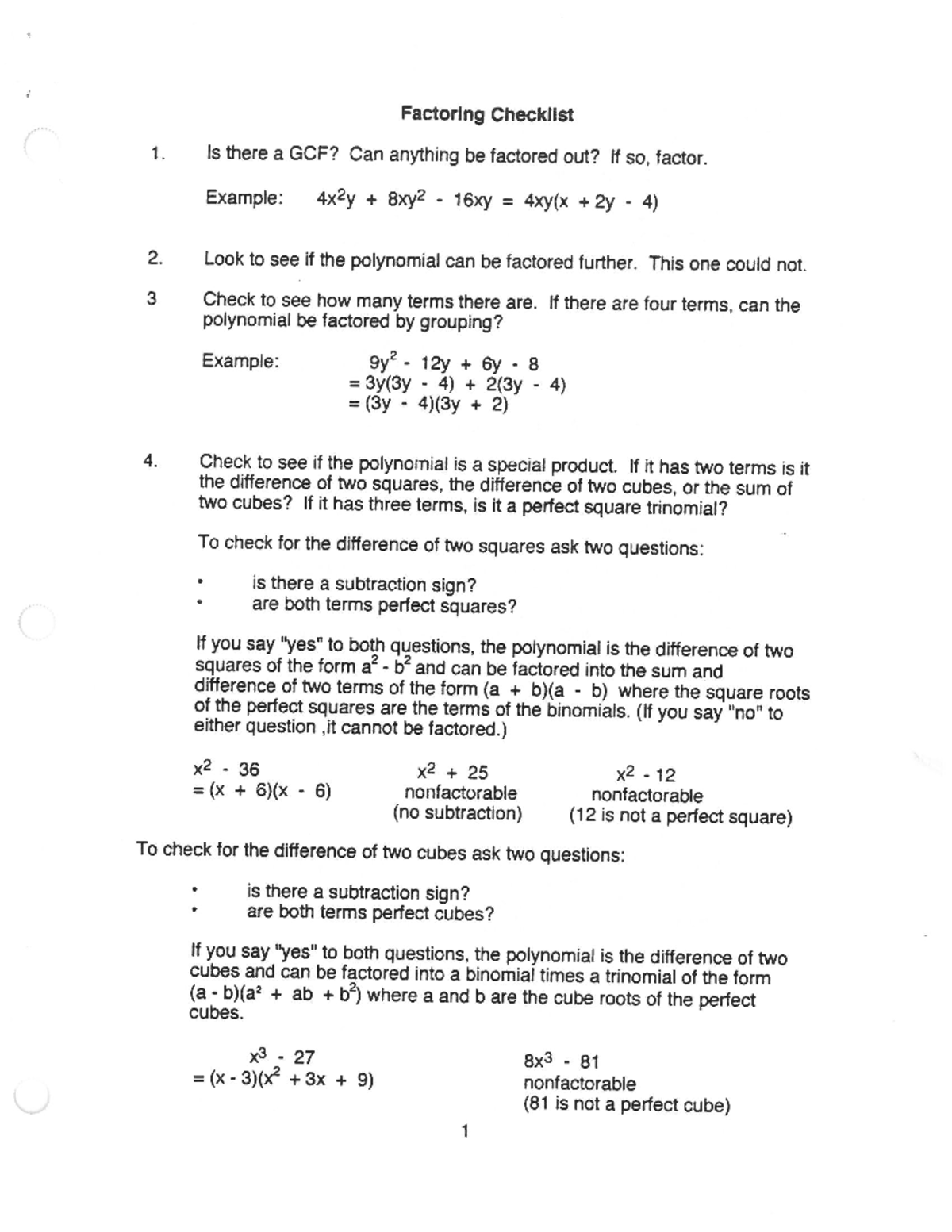 Factoring Checklist - MAC 1147 - Studocu