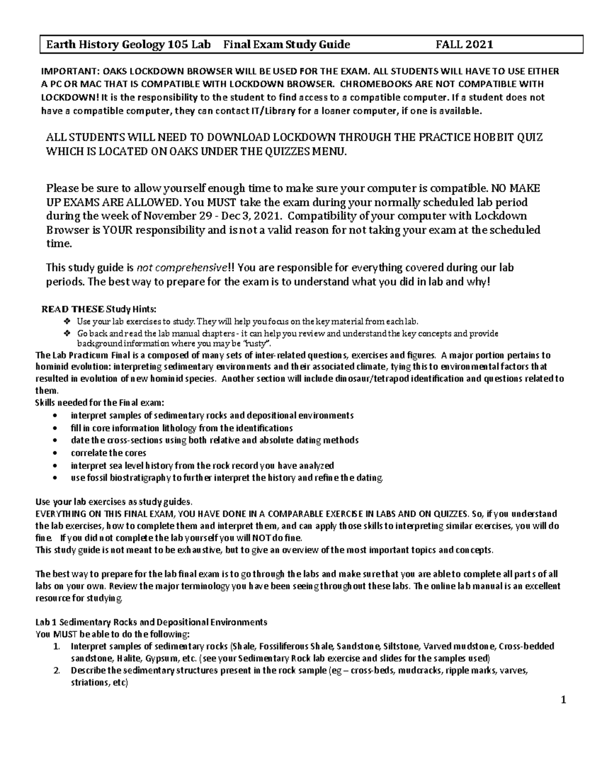105 Lab Final exam study guide - IMPORTANT: OAKS LOCKDOWN BROWSER WILL ...