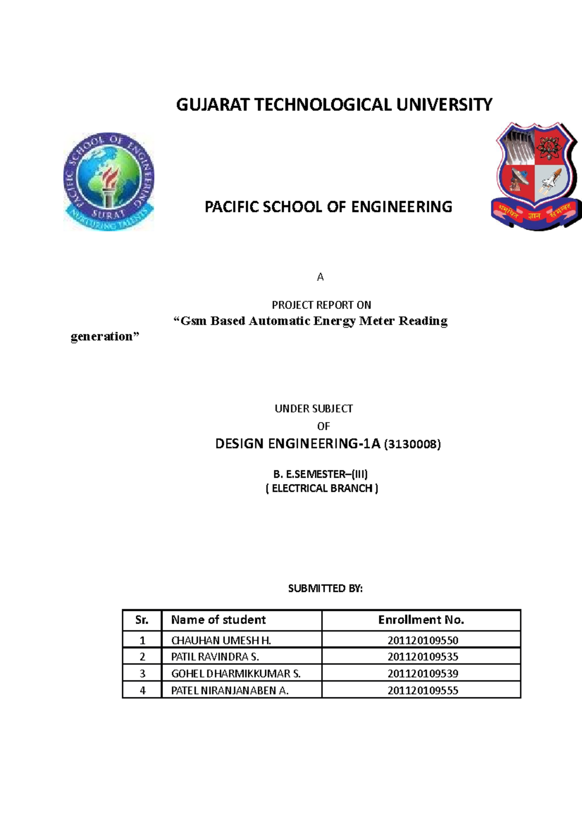 De report 4th sem - GUJARAT TECHNOLOGICAL UNIVERSITY PACIFIC SCHOOL OF ...