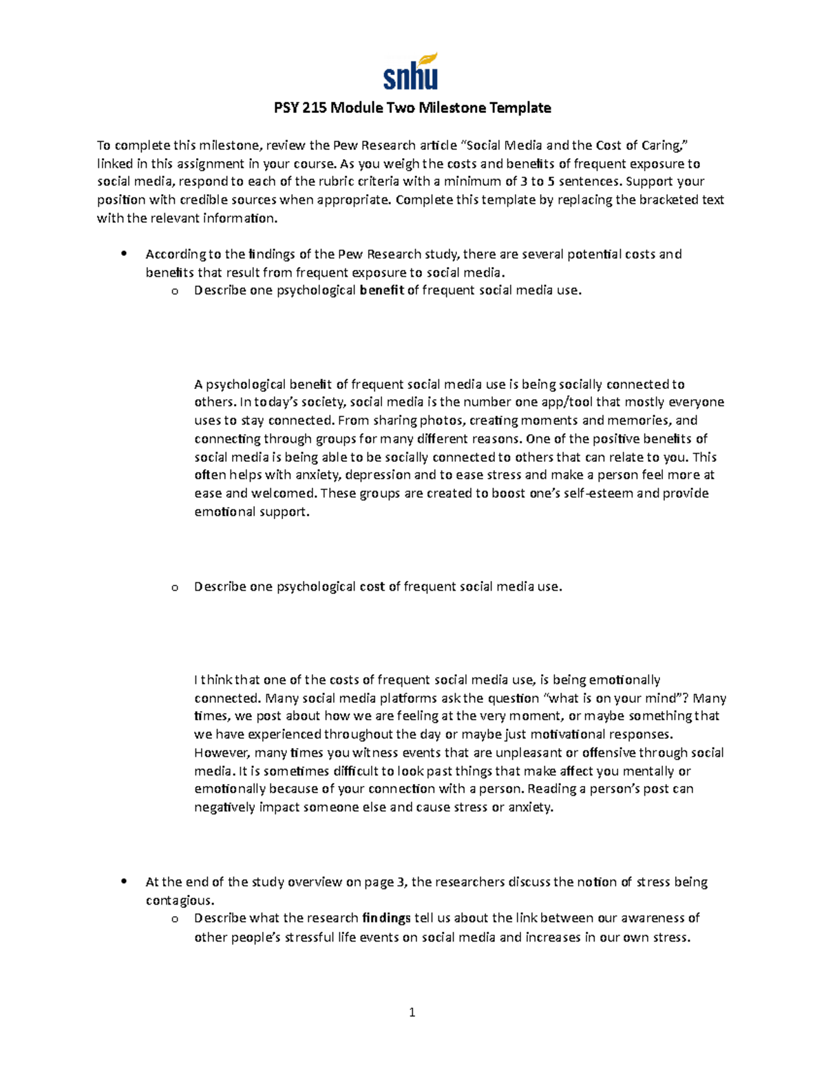 2-2 Module Two milestone PSY 215 - PSY 215 Module Two Milestone ...