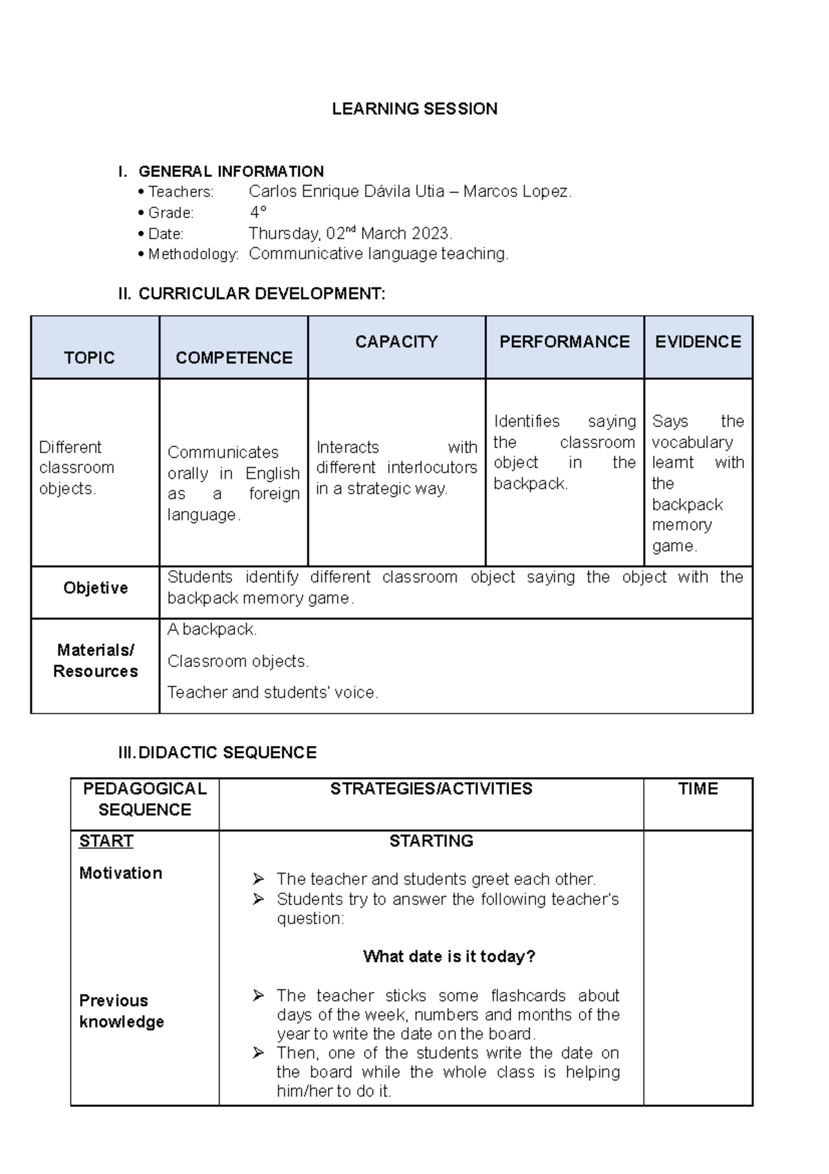 Carlos Dávila and Marcos Lopez session framework - LEARNING SESSION I ...