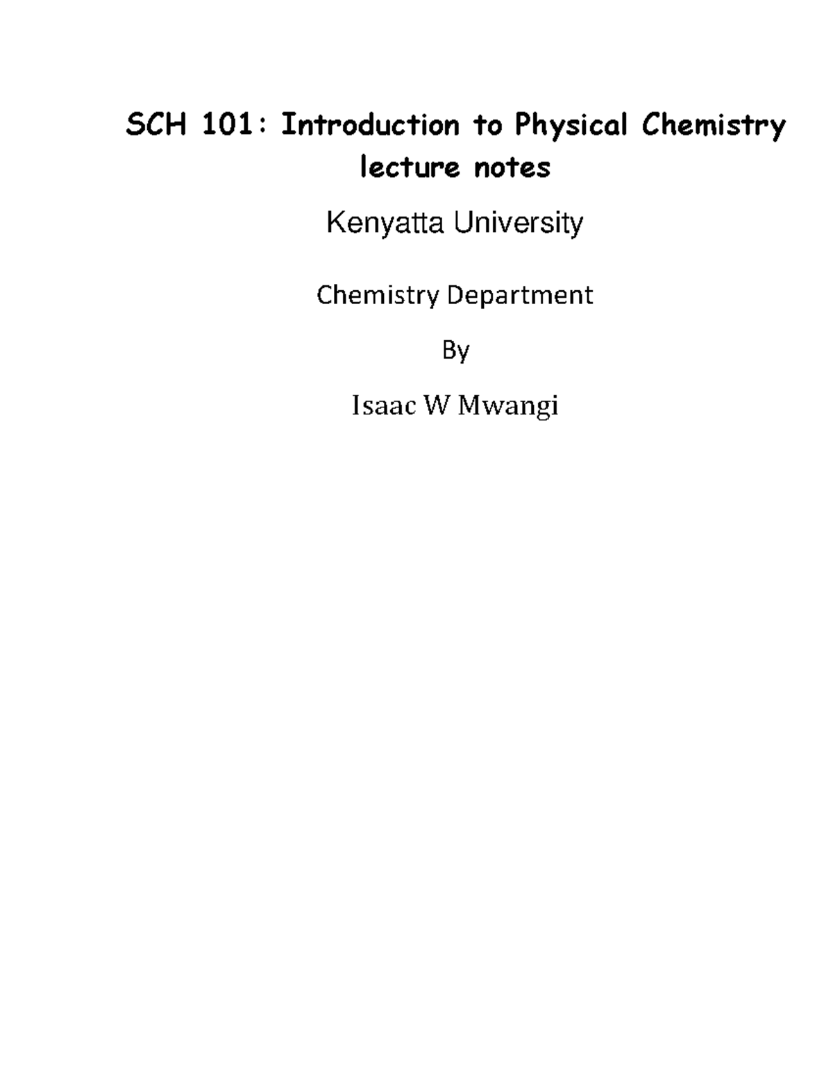 SCH 101 Notes-2 - SCH 101: Introduction to Physical Chemistry lecture ...