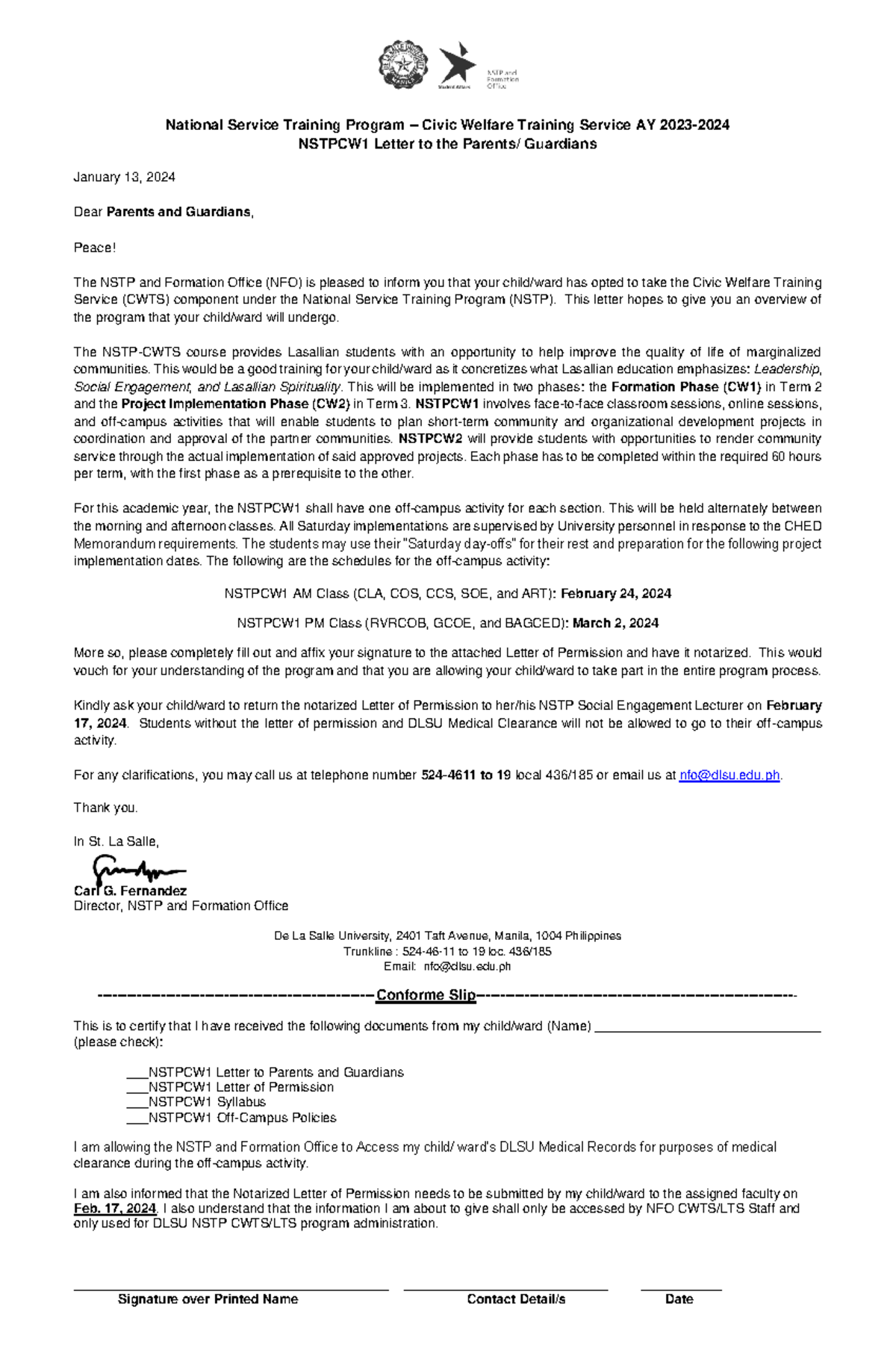 2 Nstpcw 1 Letter to Parents and Guardians AY 2023 2024 - National ...