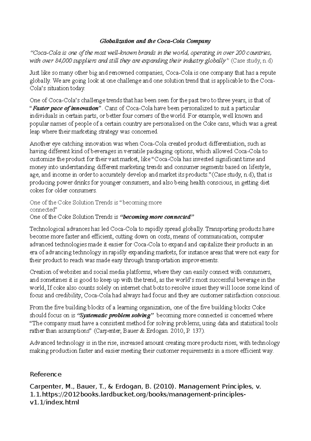 Globalization and Coca-Cola - Globalization and the Coca-Cola Company ...