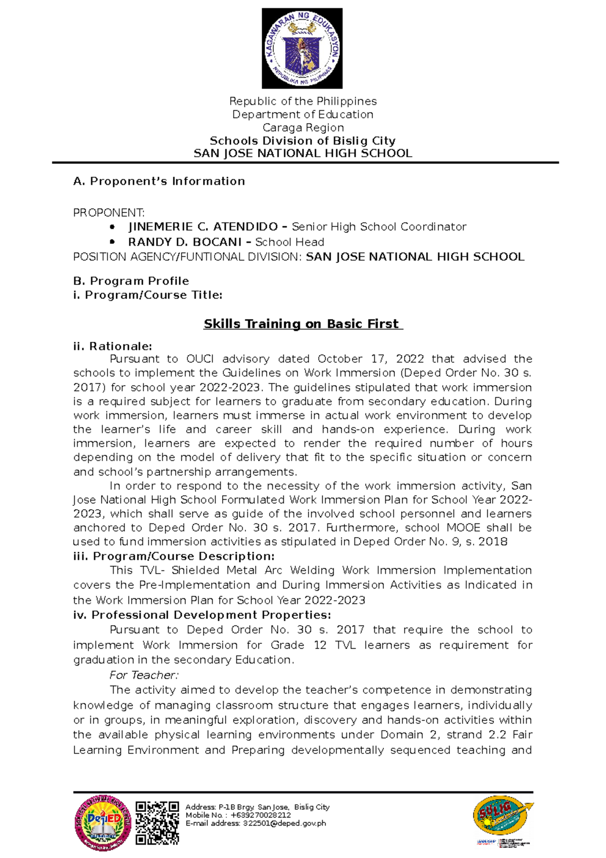 Activity design-DRR - Republic of the Philippines Department of ...