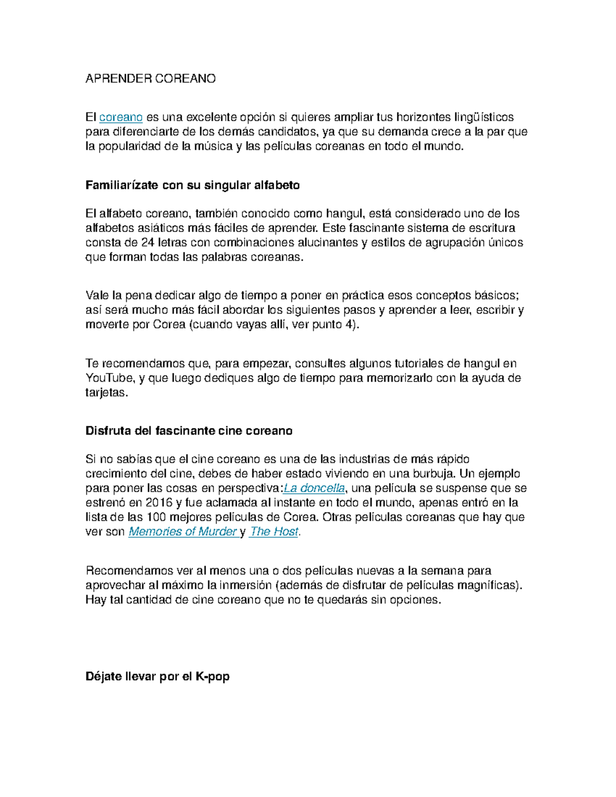 Aprender Coreano - Apuntes 1-4 - APRENDER COREANO El coreano es una ...