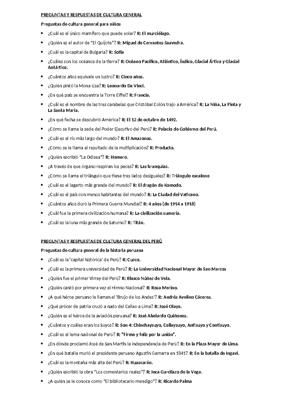Preguntas Y Respuestas DE Cultura General - PREGUNTAS Y RESPUESTAS DE ...