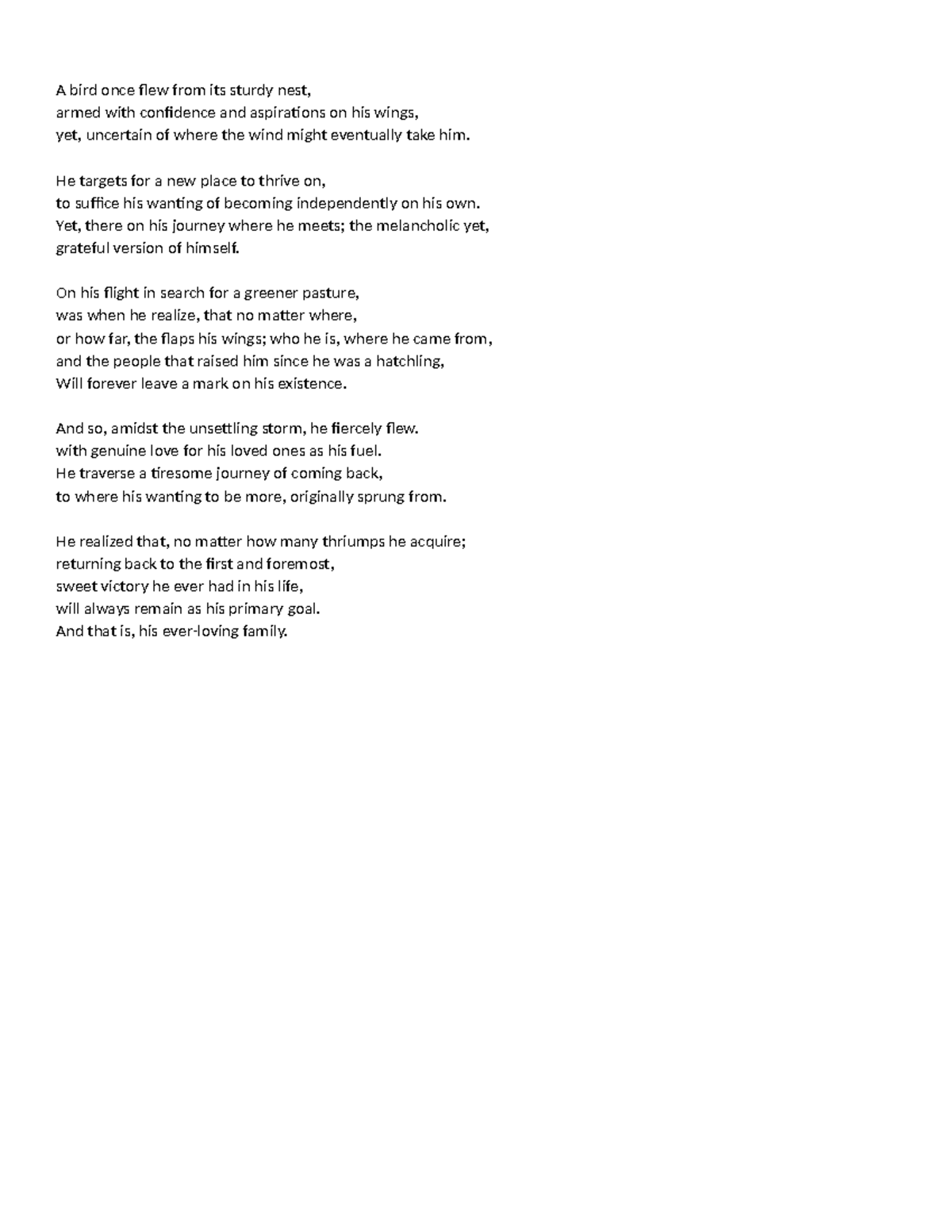 Bird - A poem crafted in regards to the feelings of being lost and ...