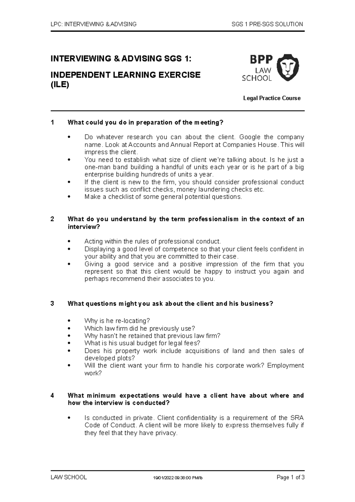 Interviewing SGS 1 Pre-SGS Solution (ILE) - LPC: INTERVIEWING ...