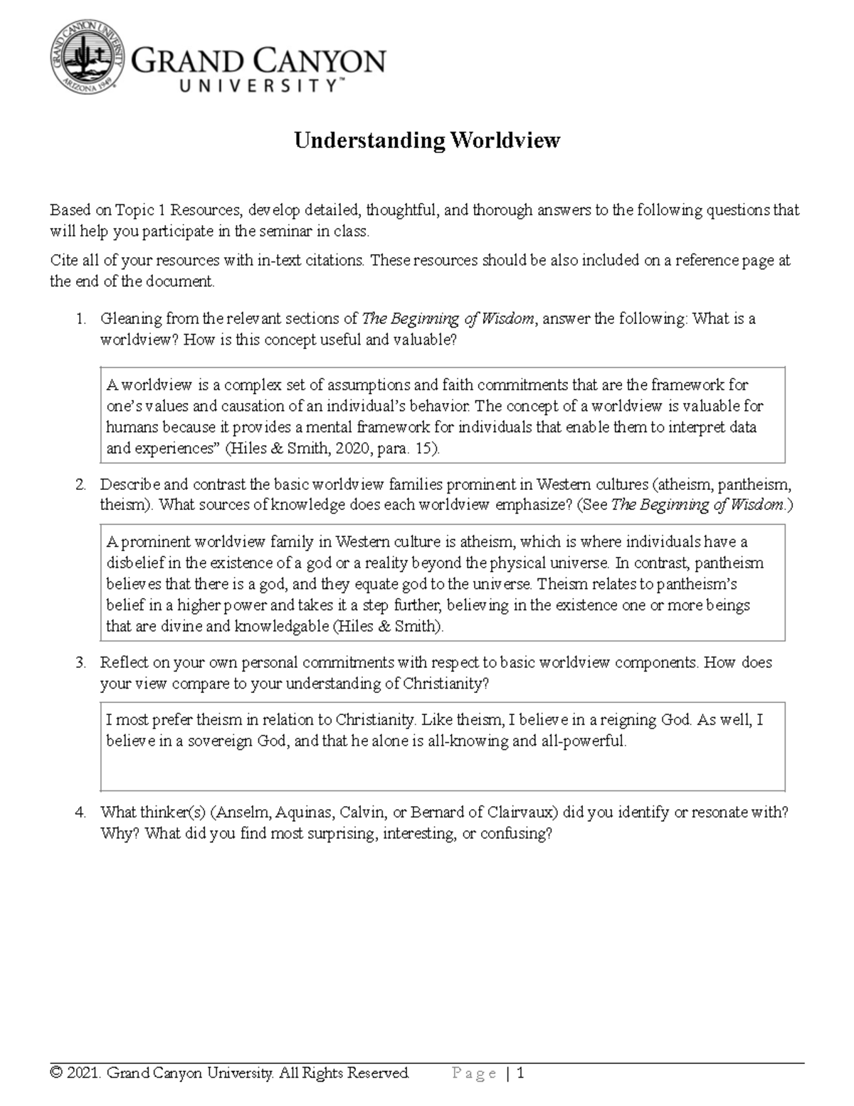 CWV-106HN Understanding Worldview Seminar - Understanding Worldview ...