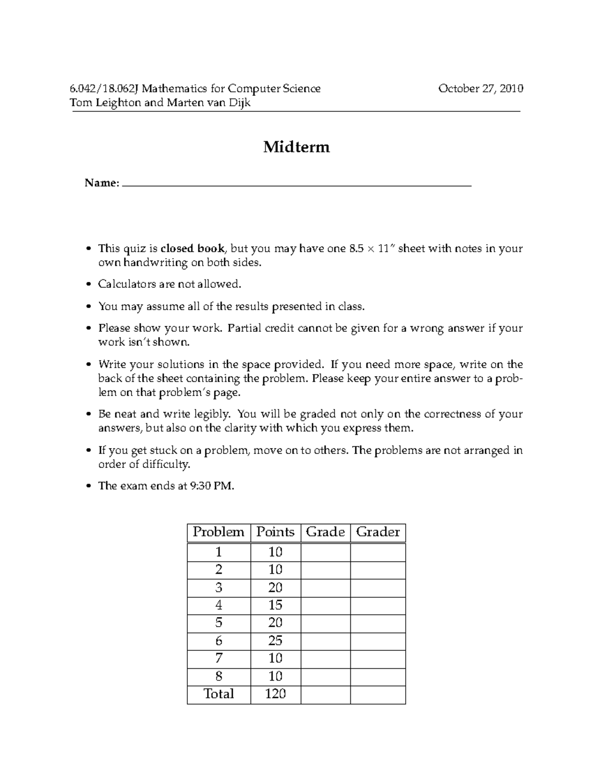 MIT6 042JF10 midterm - Exam - 6.042/18 Mathematics for Computer Science ...