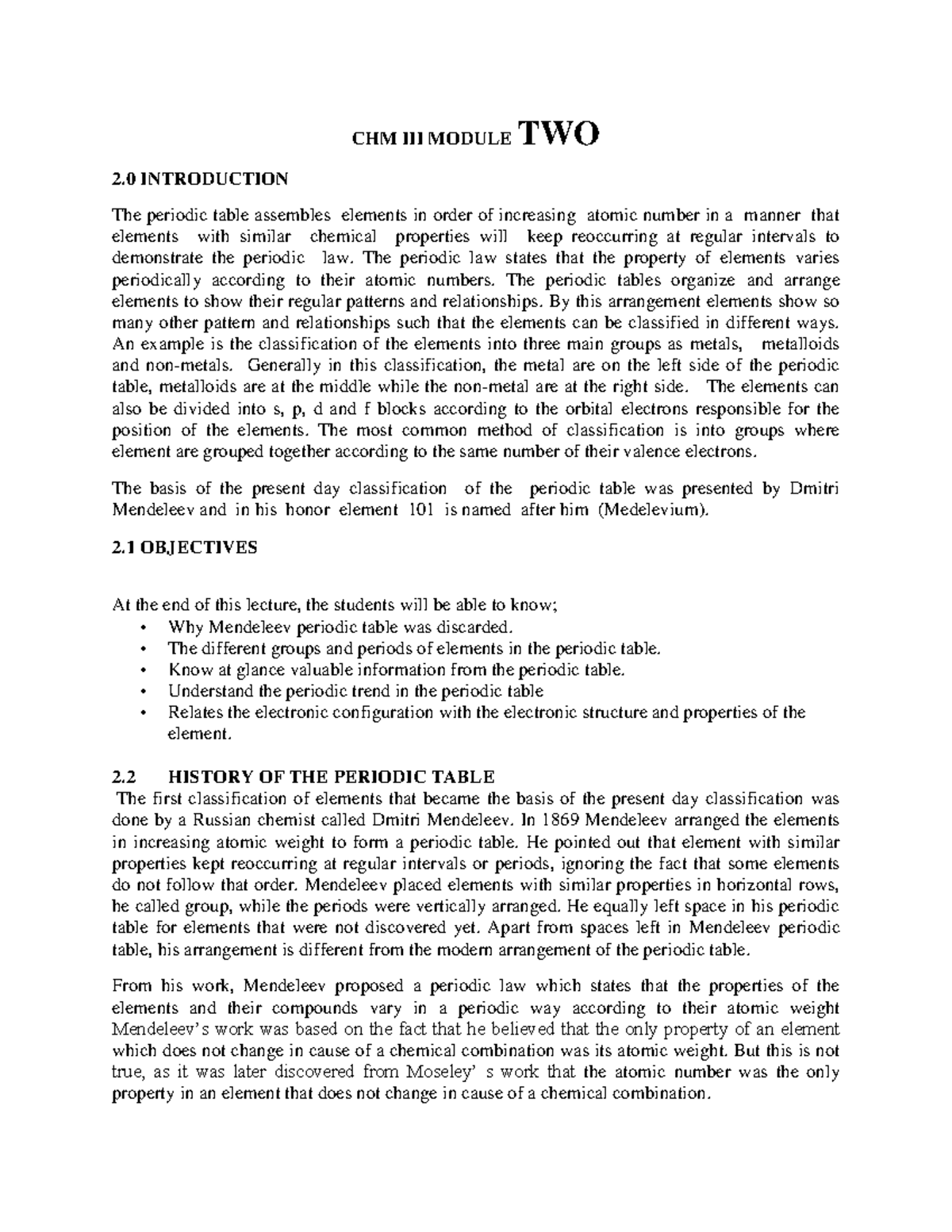 CHM III Module TWO@ - Chemistry - CHM III MODULE TWO 2 INTRODUCTION The ...