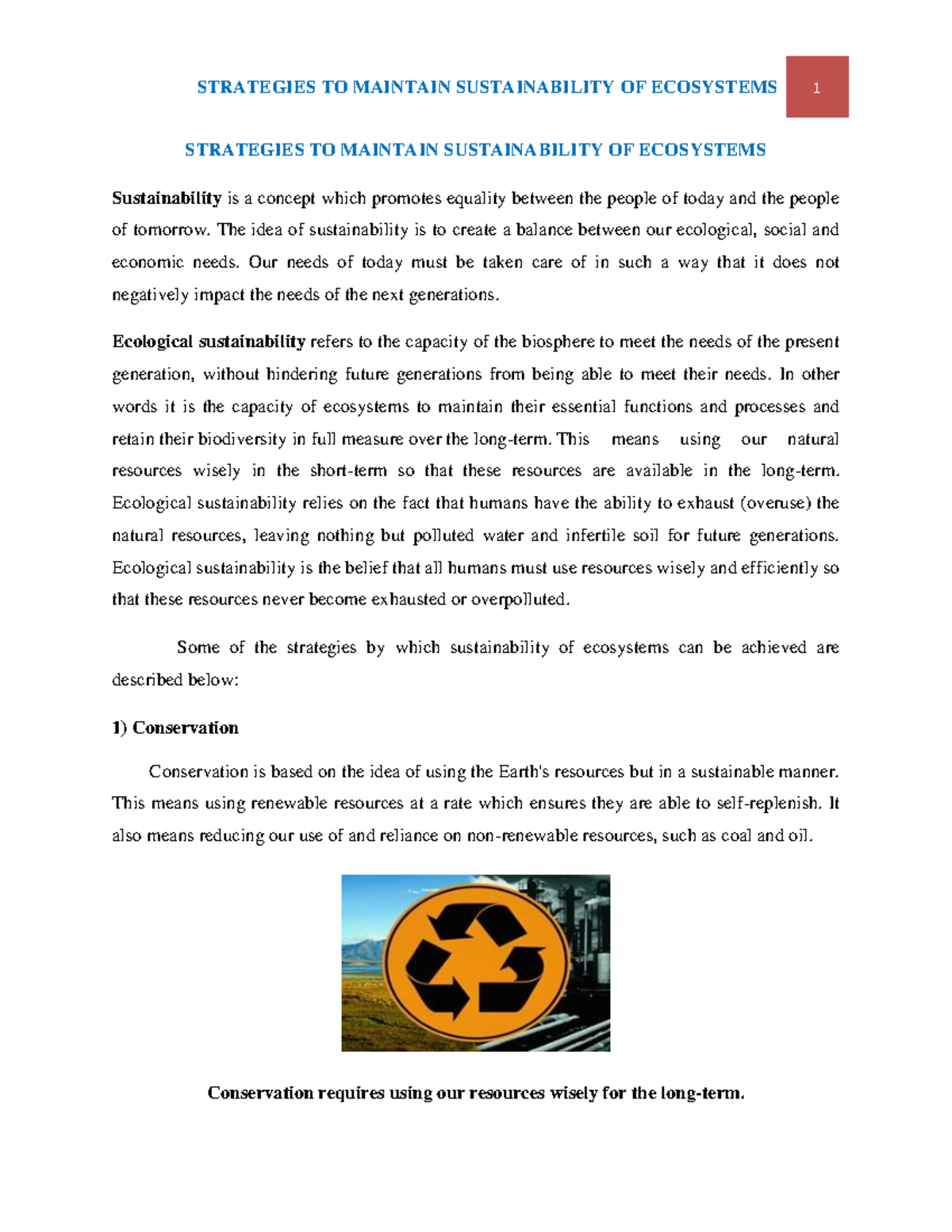 Strategies TO Maintain Sustainability OF Ecosystems - STRATEGIES TO ...