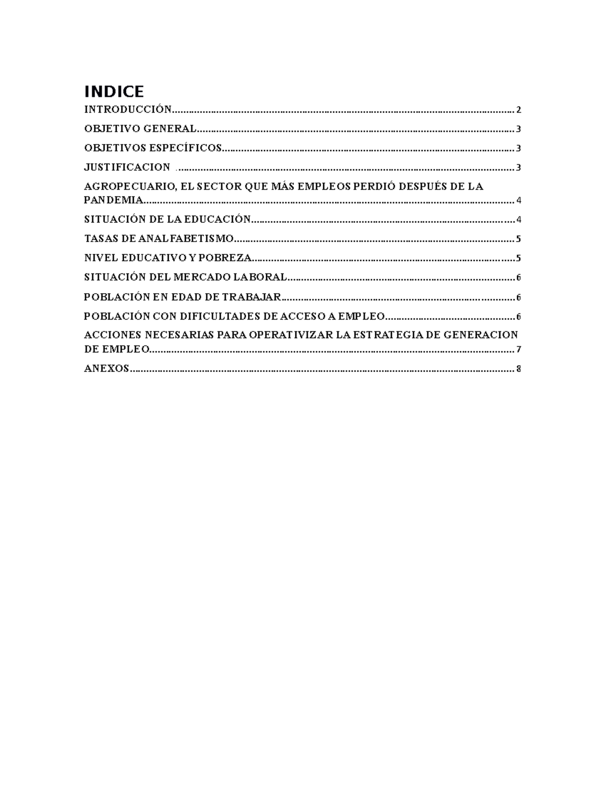 Desempleo EN Honduras - INDICE INTRODUCCIÓN - Studocu