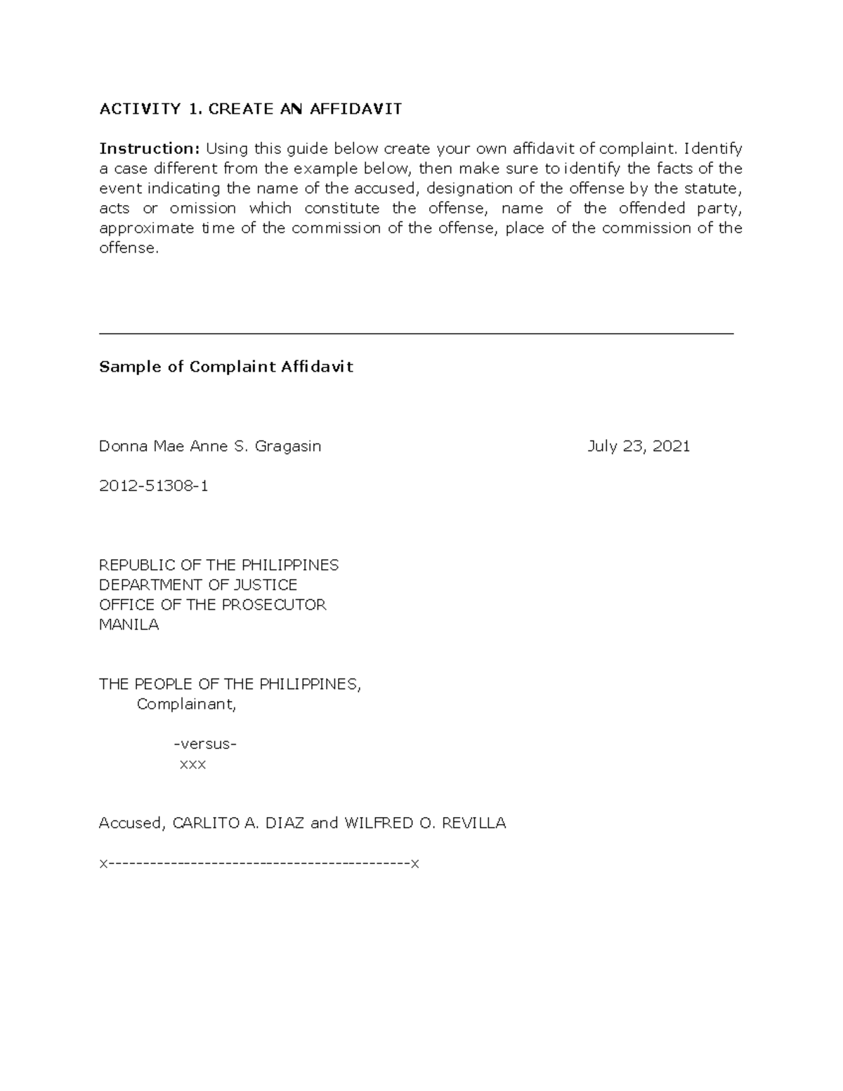 Activity IN Technical English - ACTIVITY 1. CREATE AN AFFIDAVIT ...