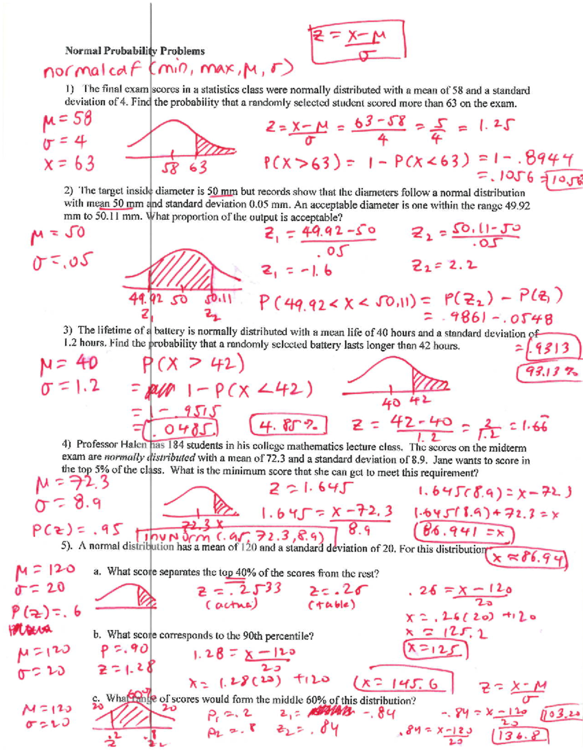 Normal probability practice solutions - Studocu