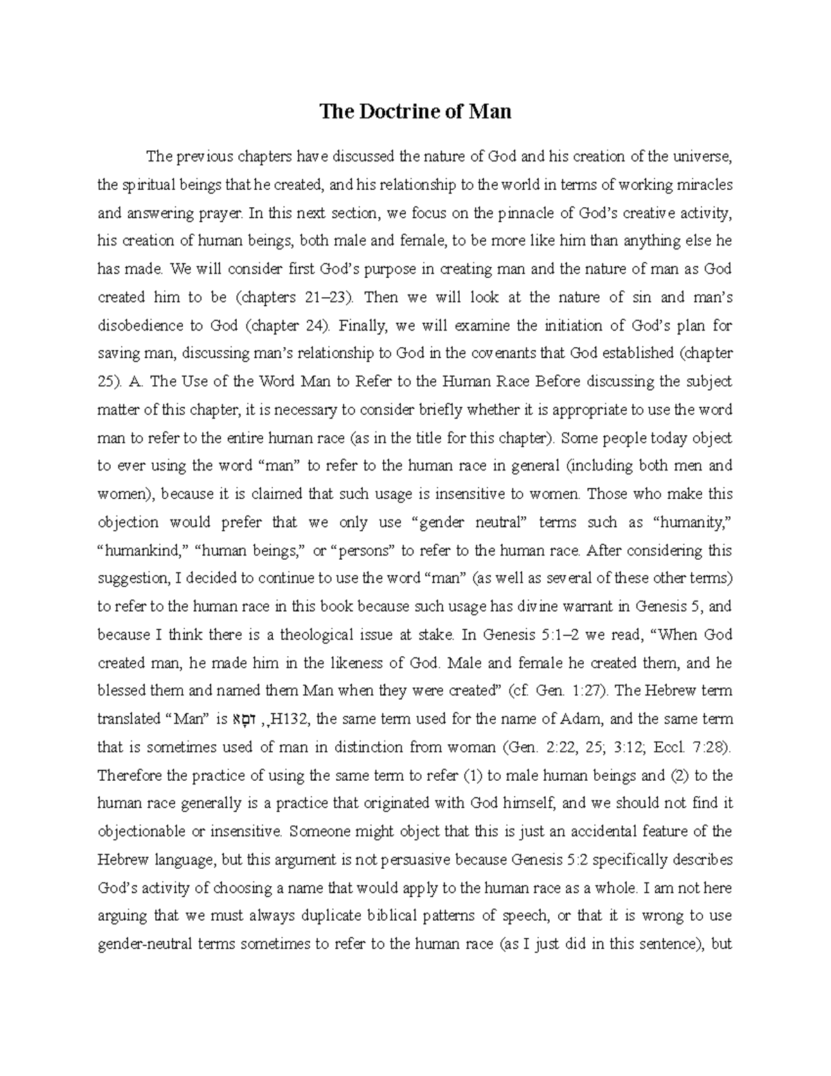 The Doctrine of Man - In this next section, we focus on the pinnacle of ...