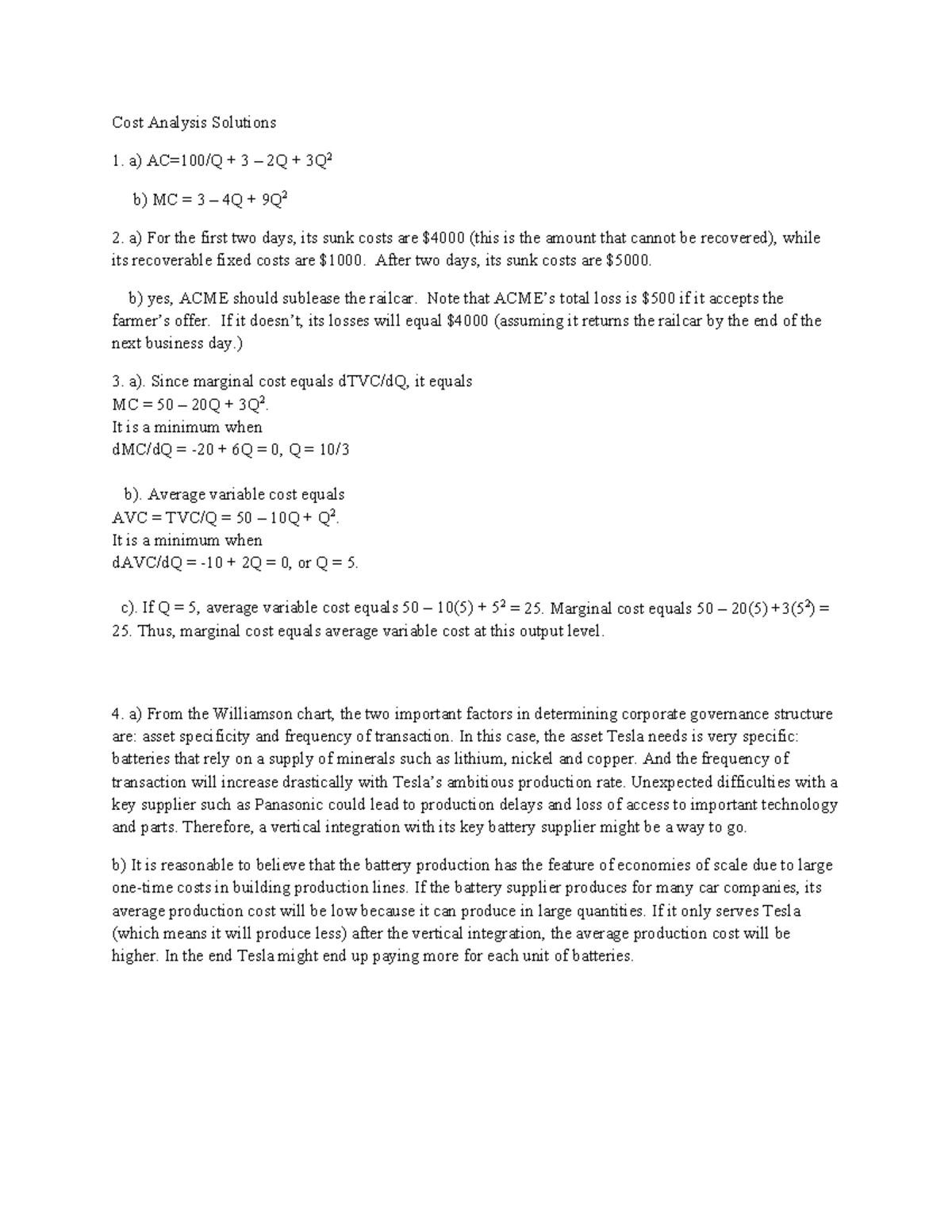 Cost soln - Solutions to cost problems - Cost Analysis Solutions a) AC ...